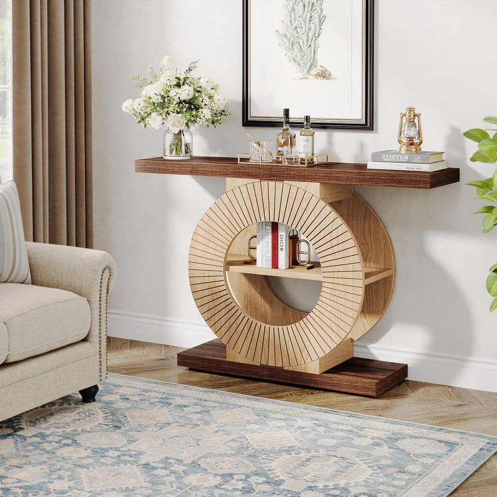 Terrella 39.3 in. Brown Rectangle Engineered Wood Console Table with ...