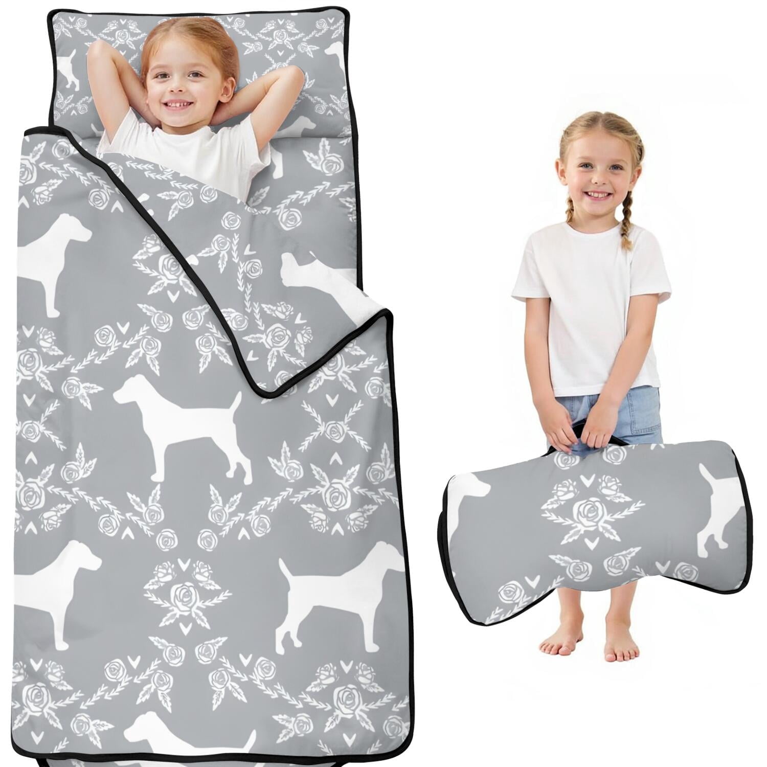 Terrier Dog Silhouette Dog and Flower Floral Toddler Nap Mats for Kids ...