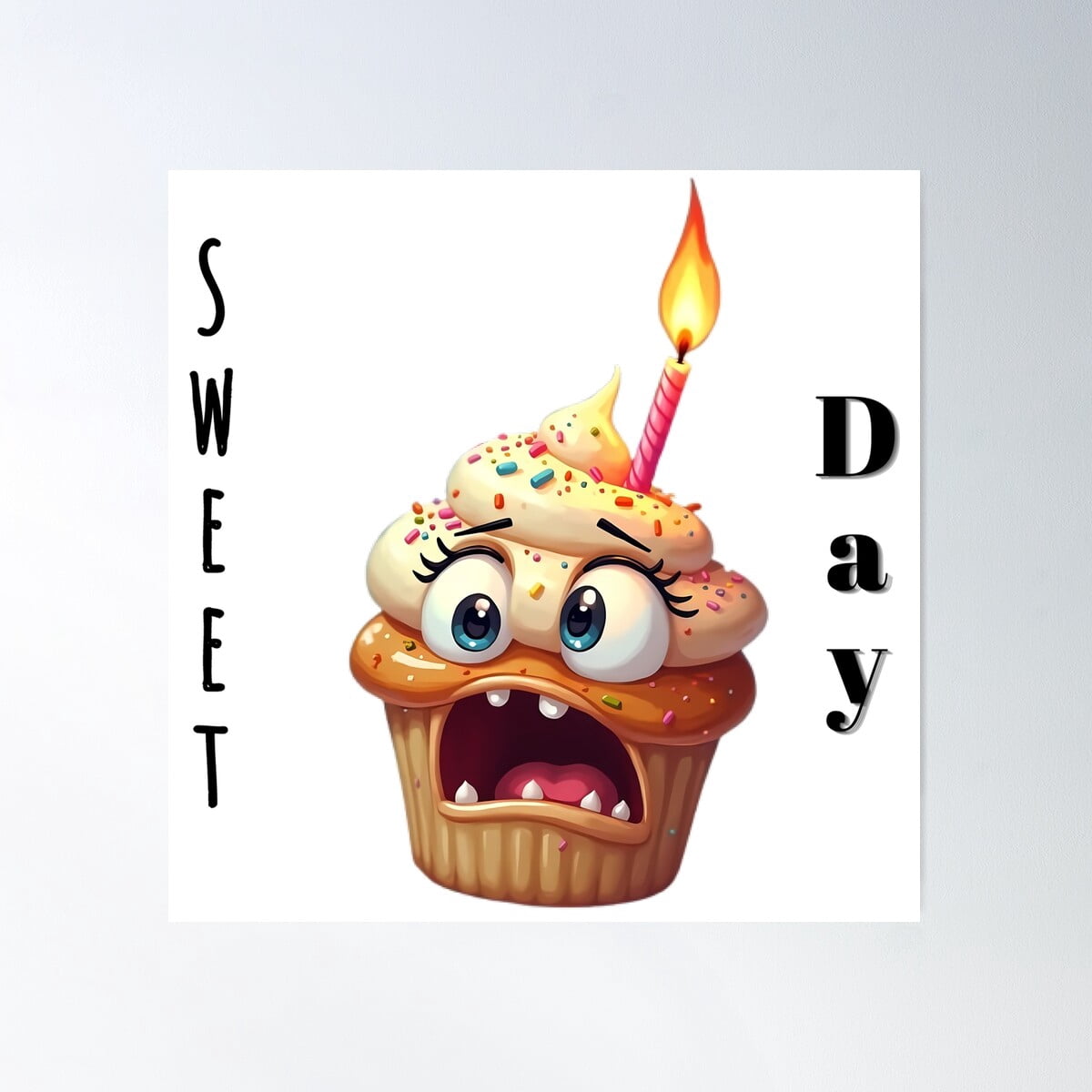 Terrified Cake With Burning Candle Irony Poster Wall Art, Modern Wall ...