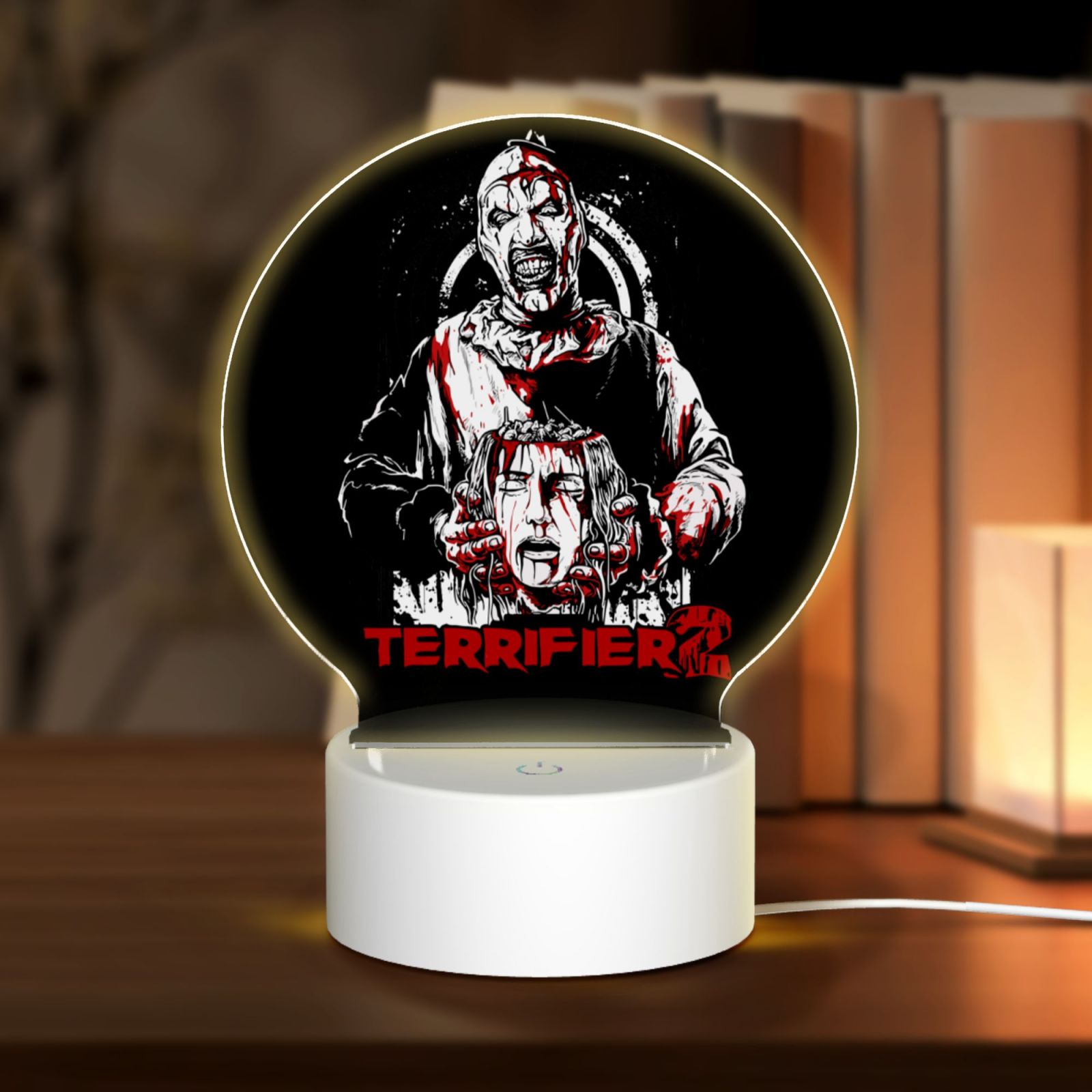 Terrifier 2 Film Round Acrylic Night Light USB Cable LED Lamp Base with ...