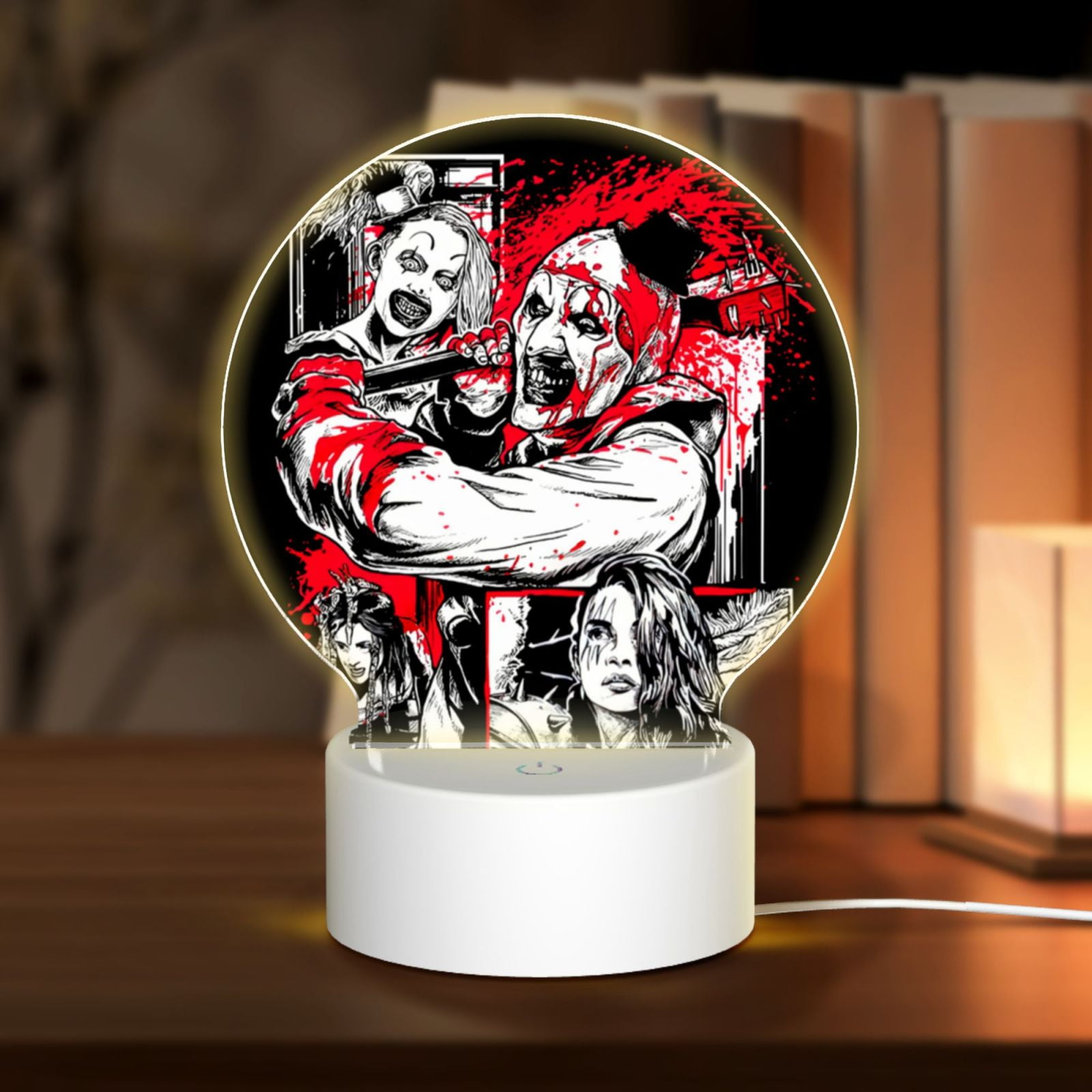 Terrifier 2 Horror Round Acrylic Night Light USB Cable LED Lamp Base ...