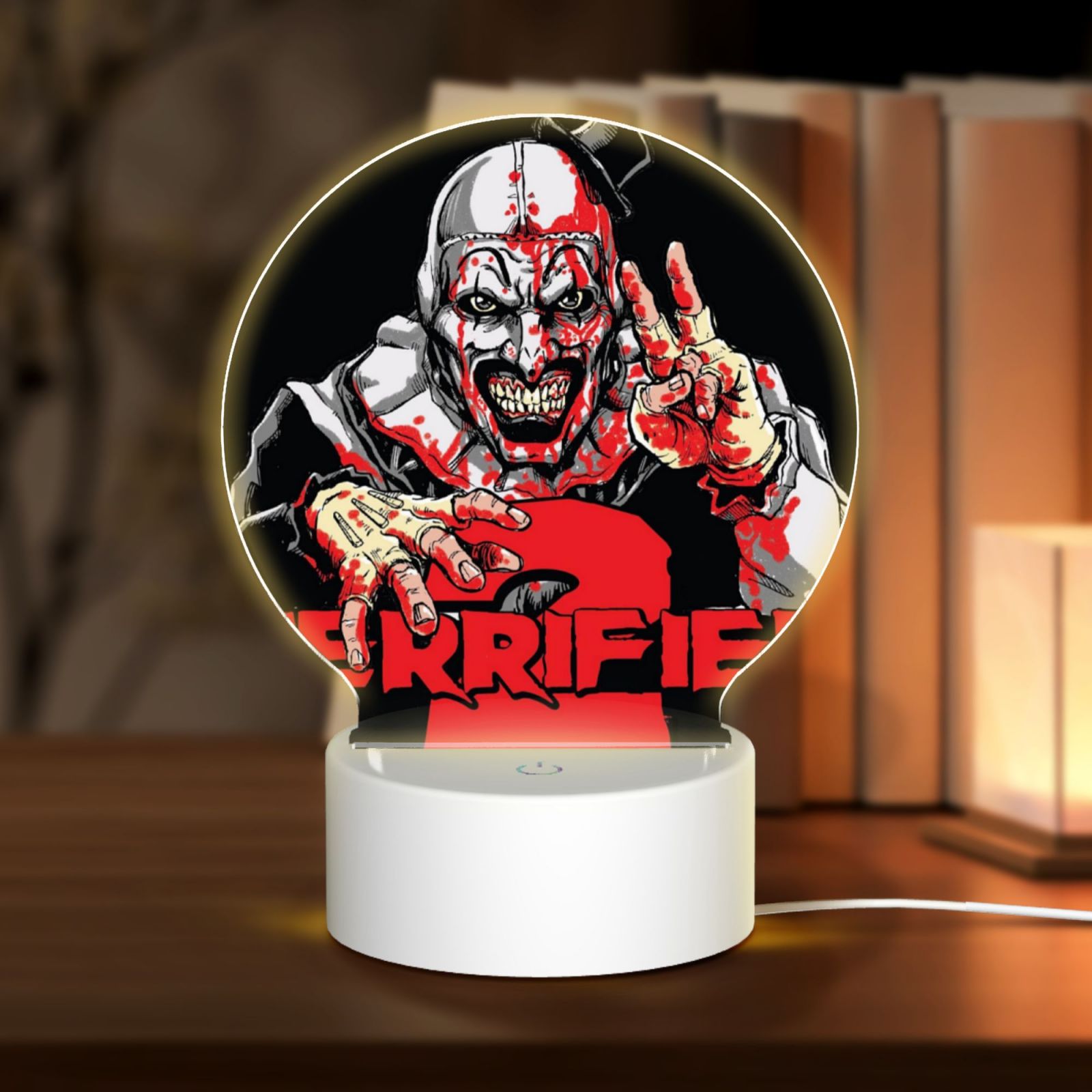 Terrifier 2 Round Acrylic Night Light USB Cable LED Lamp Base with ...