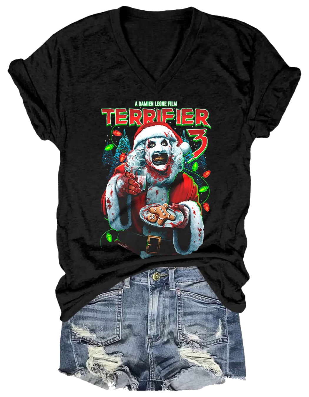 Terrifier 3 Heads Will Roll V-Neck Shirt, Terrifier Cover Clown Shirt ...
