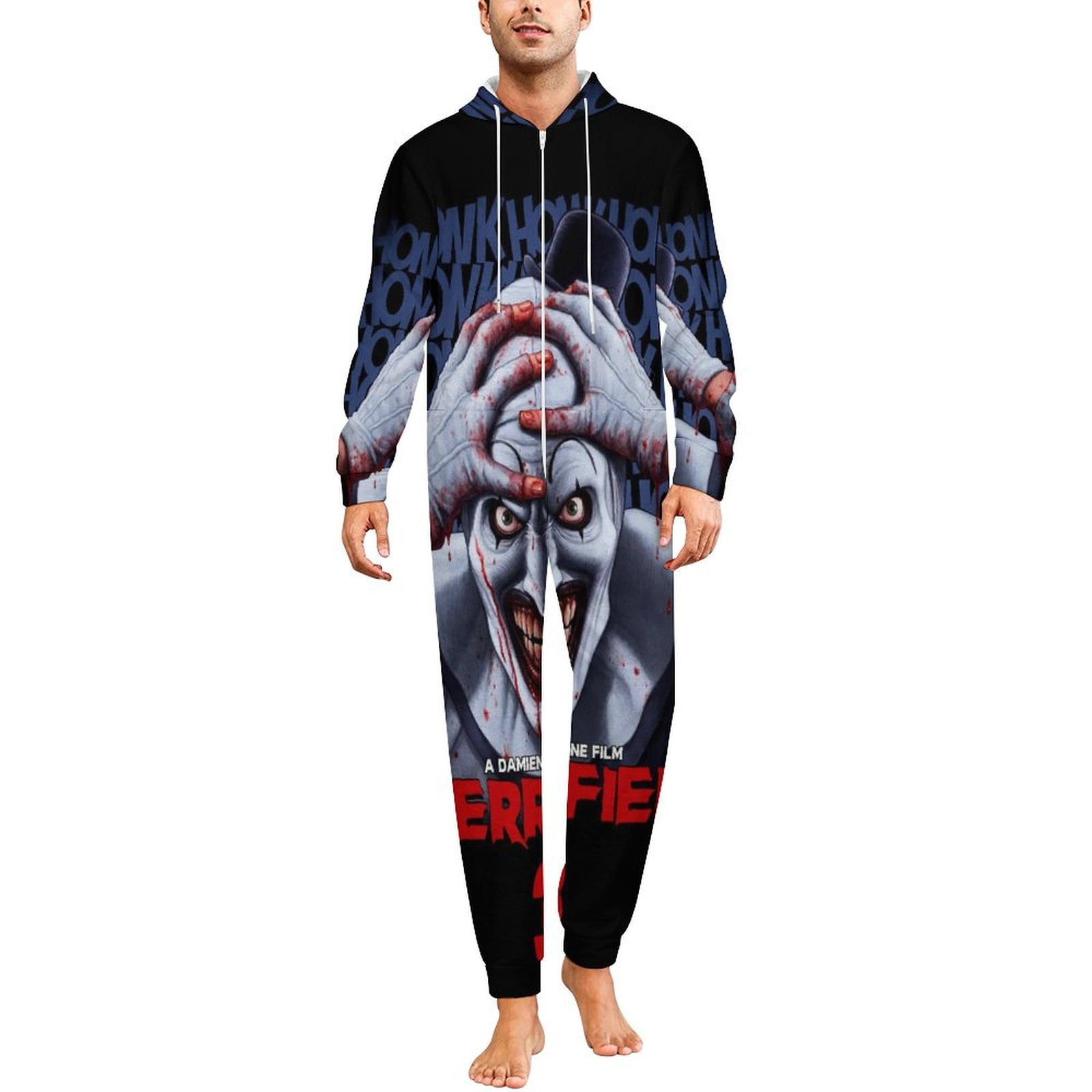 Terrifier 3 Men's Hooded Jumpsuit Onesie Pajamas Cozy Zip Up One Piece ...