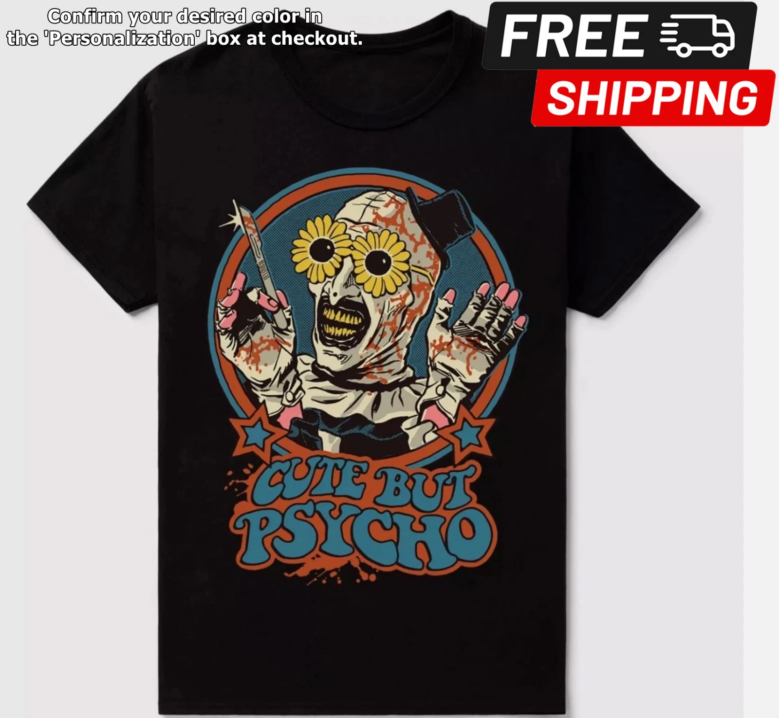 Terrifier Art the Clown Cute but Psycho T-Shirt, Movie Fan Shirt ...