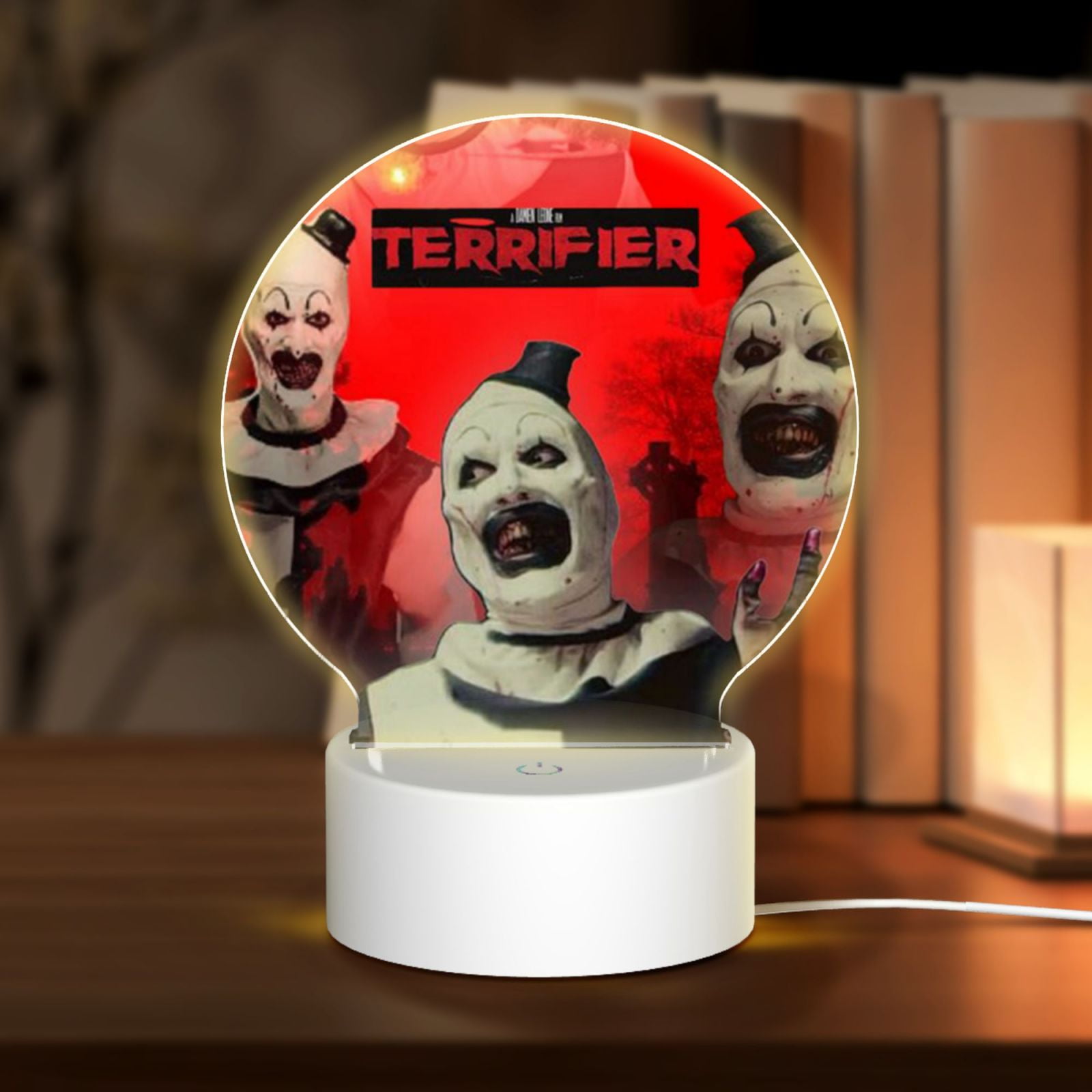 Terrifier Clown Character Round Acrylic Night Light USB Cable LED Lamp ...