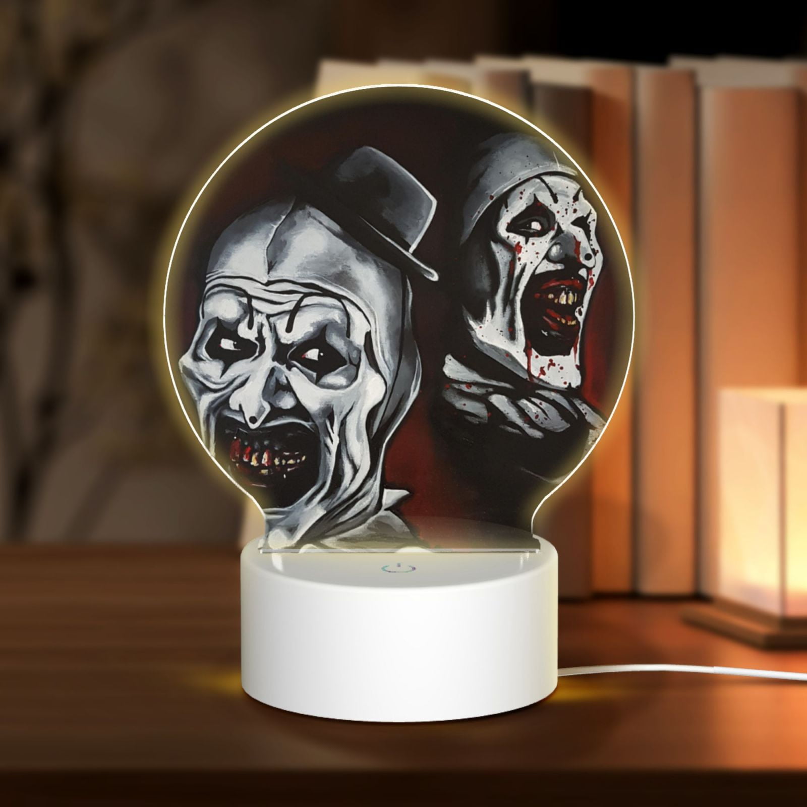 Terrifier Clown Round Acrylic Night Light USB Cable LED Lamp Base with ...