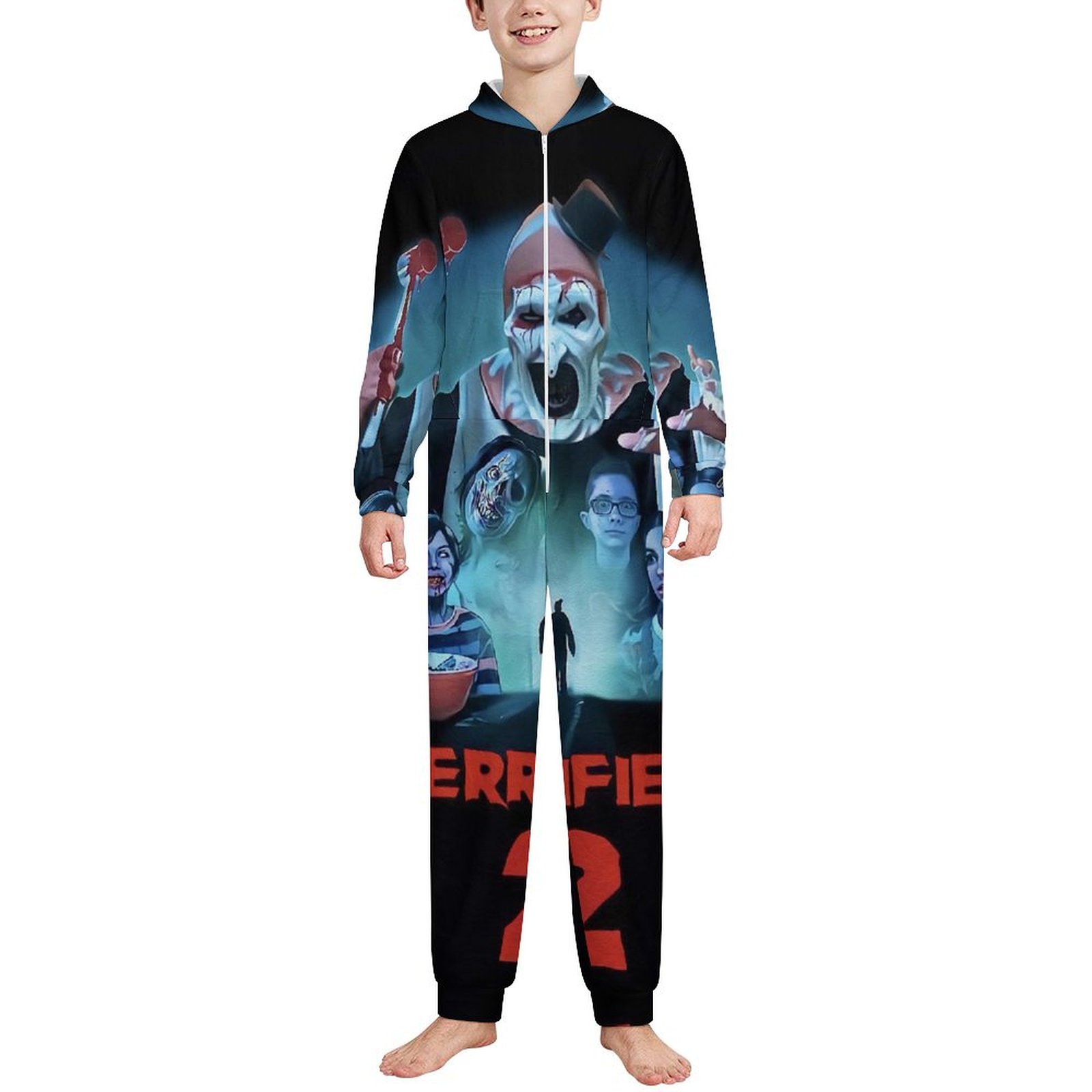 Terrifier Jumpsuit Home Pajamas for Girls Boys Flannel One Piece Winter ...
