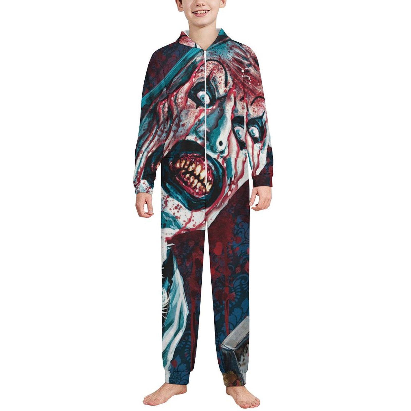 Terrifier Kids Pajamas One Piece Hooded Union Suit Onesie PJs Sleepwear ...