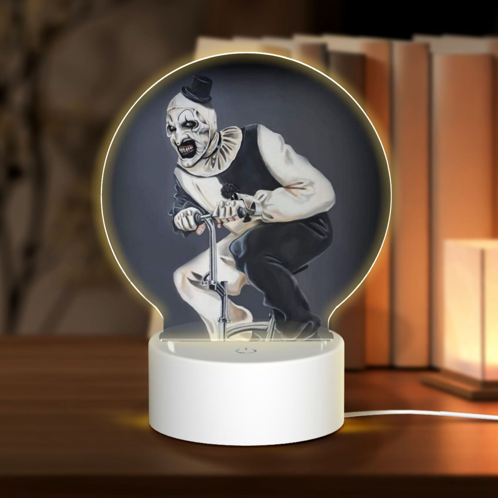Terrifier Movie Clown Round Acrylic Night Light USB Cable LED Lamp Base ...