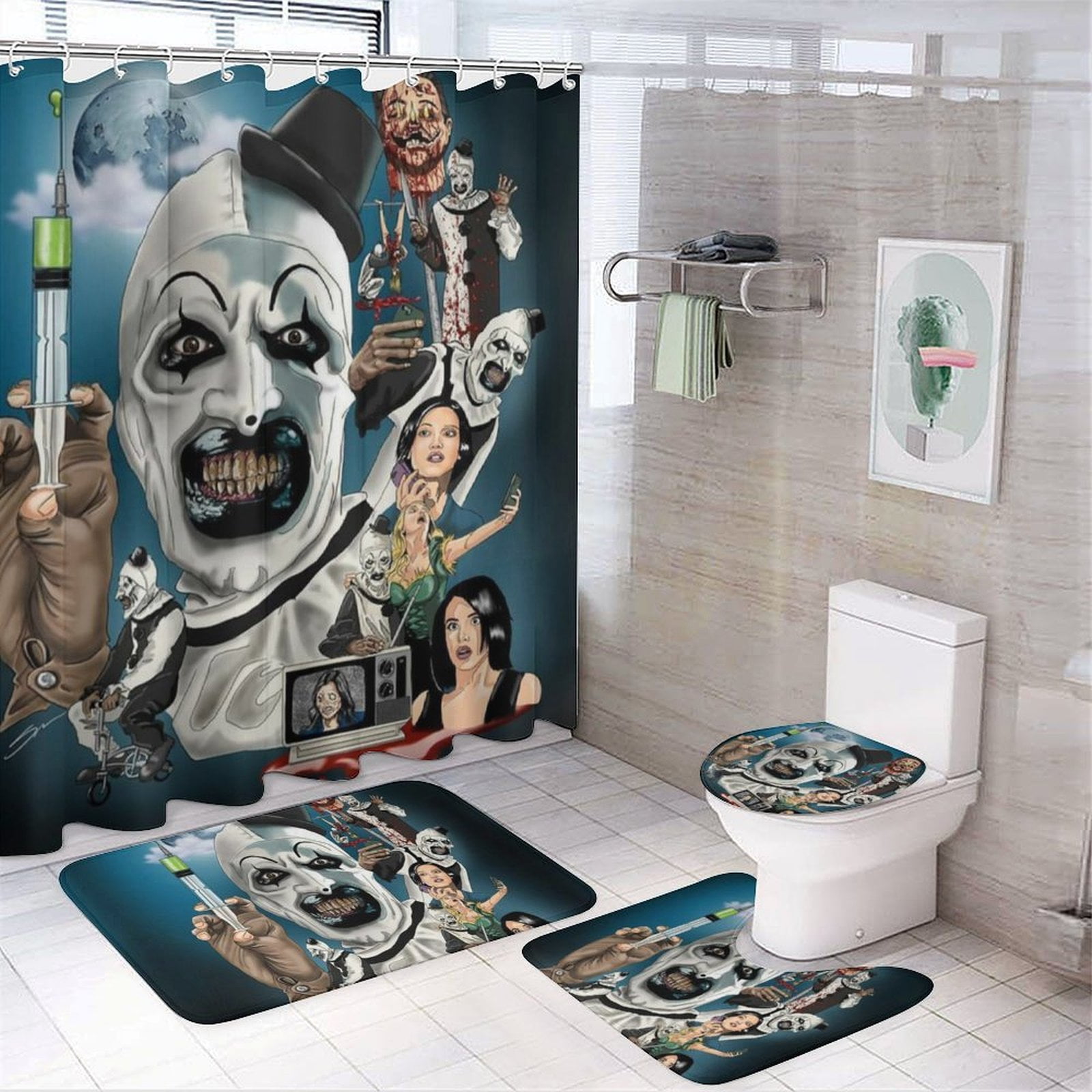 Terrifier Shower Curtain Set 4 Piece, Set Bathroom Sets with Rugs(Bath ...