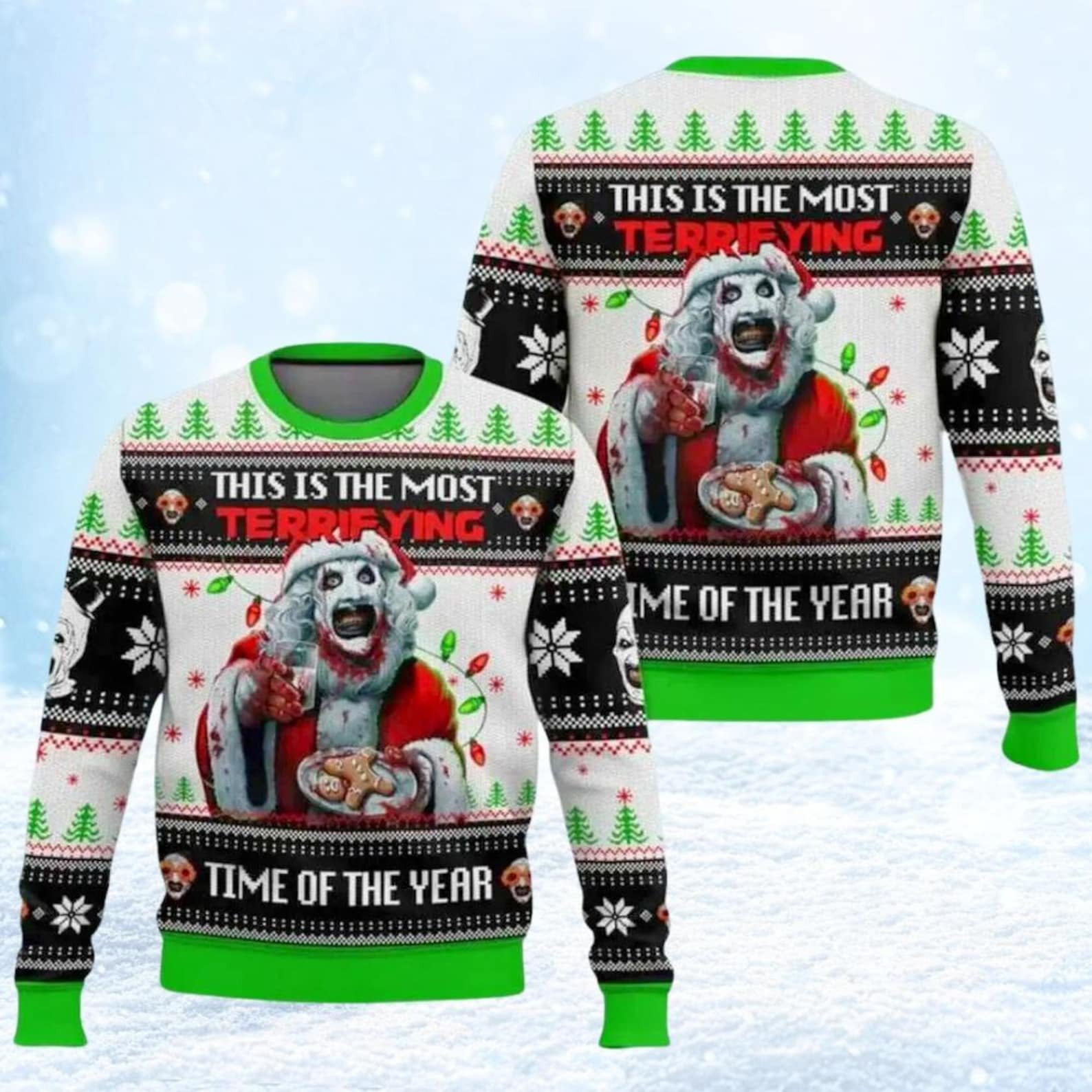 Terrifier Ugly Christmas Sweater, Terrifier Santa Shirt, Scary Clown ...