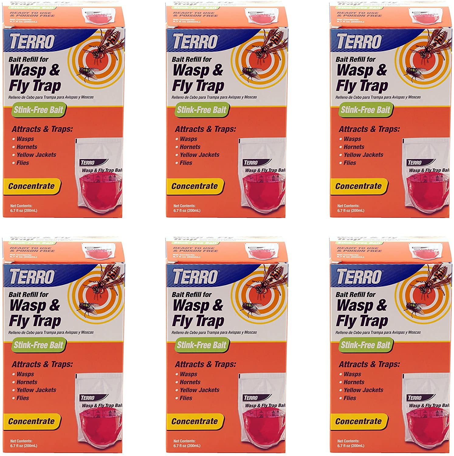 Terro T513 Wasp & Fly Trap Refill-6 Pack,Red - Walmart.com