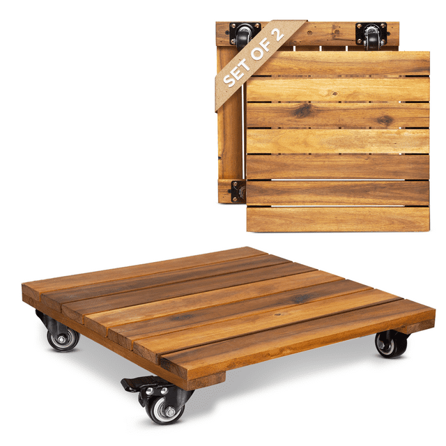 Terry 2 Pack - Square Wood Plant Caddy 14 in. with 360° Lockable Wheels ...