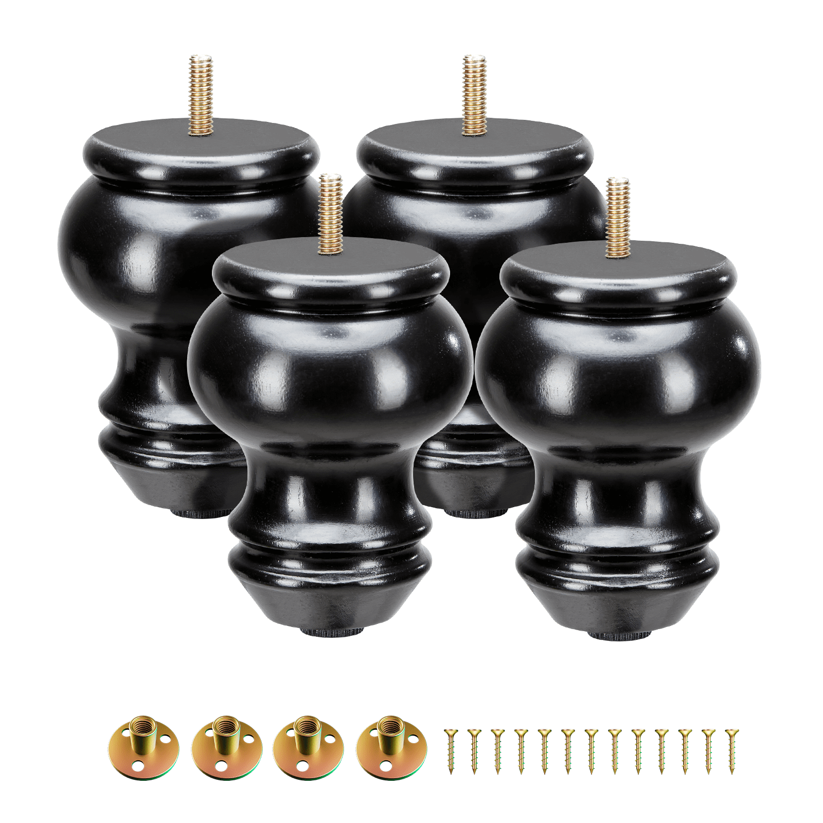 Terry 4Pcs of 4 Inches Turned Concave Solid Wood Furniture Legs with ...