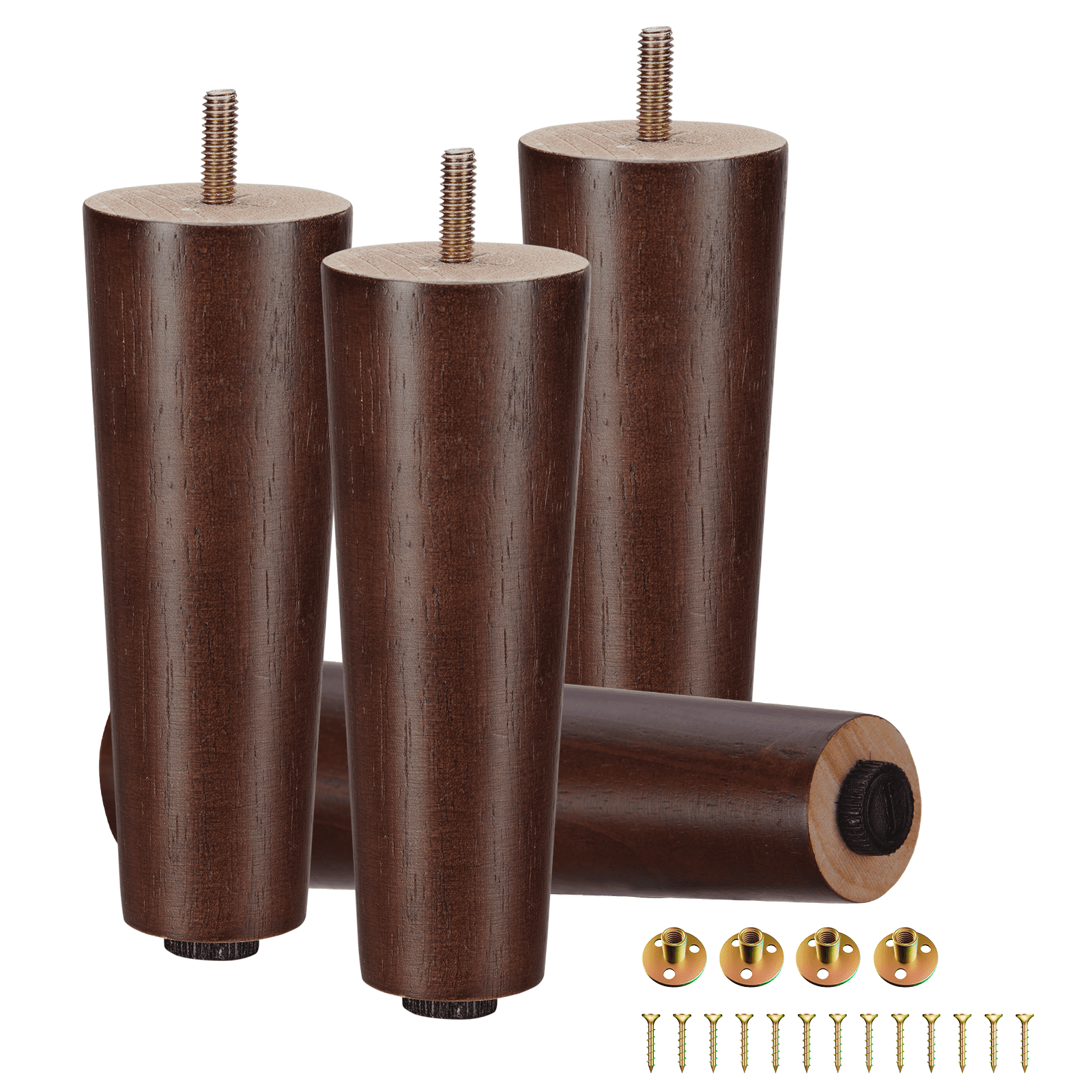 Terry 4Pcs of 6 Inches Round Solid Rubber Wood Furniture Legs with ...
