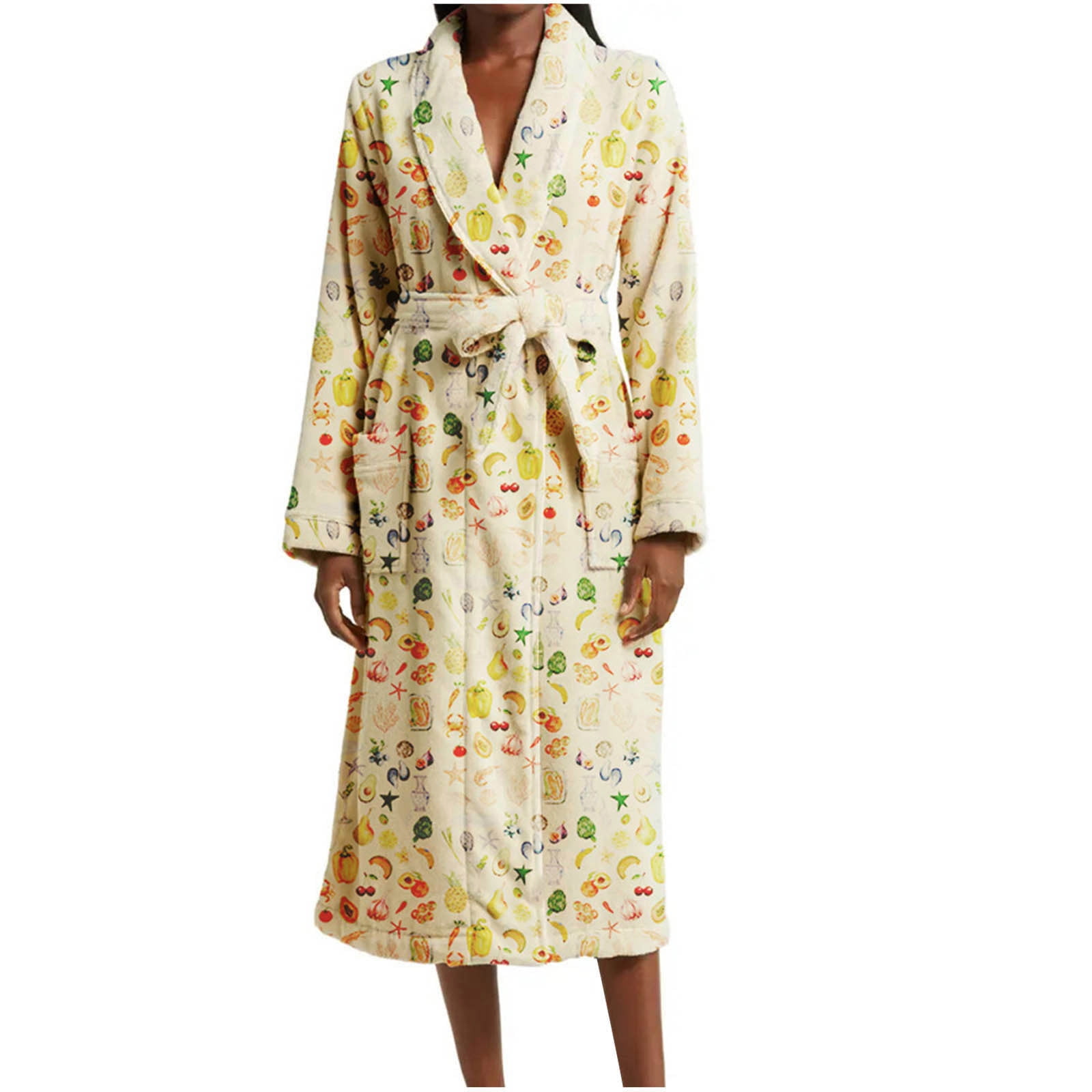 Terry Cloth Robes for Women Soft Fleece Bathrobes Fruit Long Sleeve ...