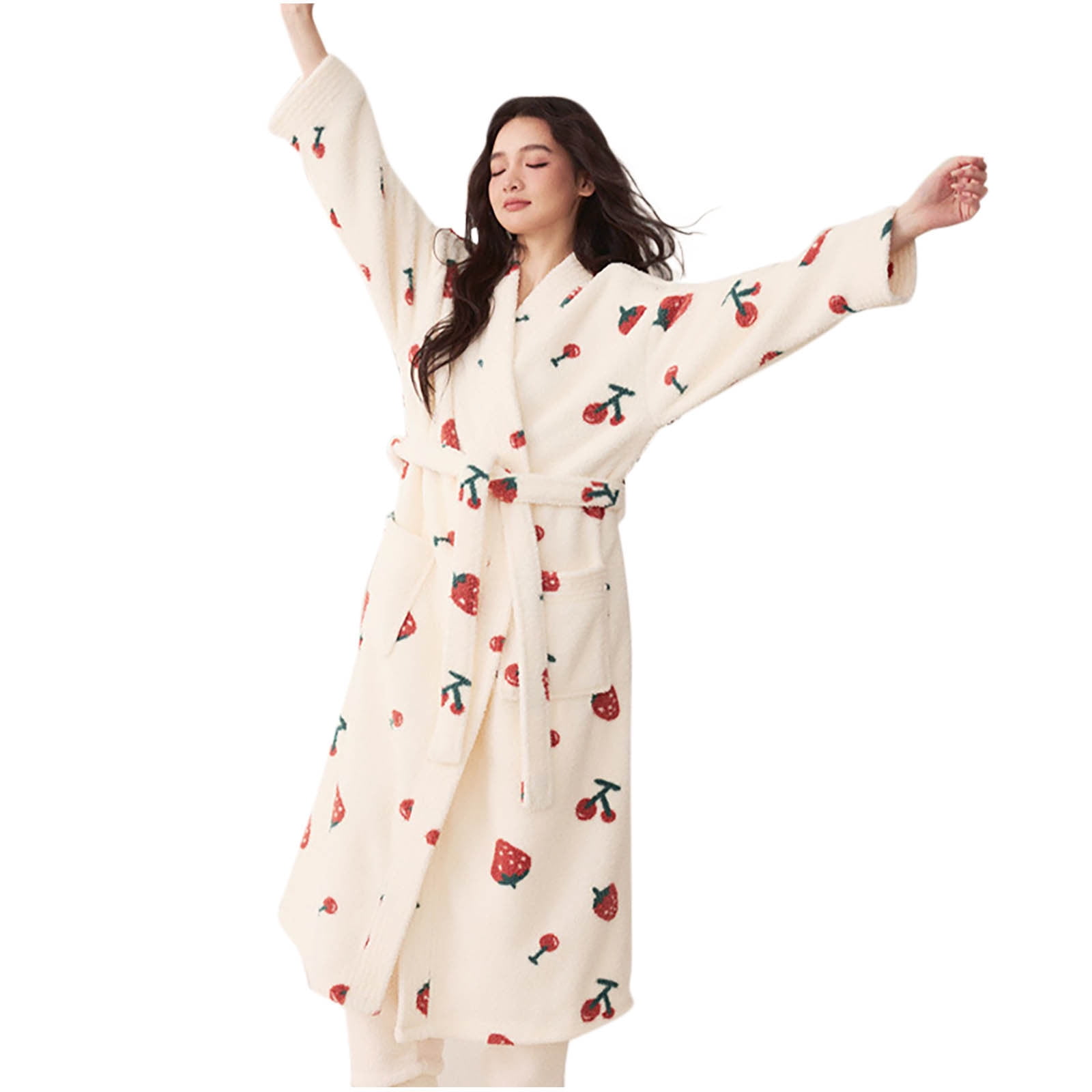 Terry Cloth Robes for Women Soft Fleece Bathrobes Printed Long Sleeve ...