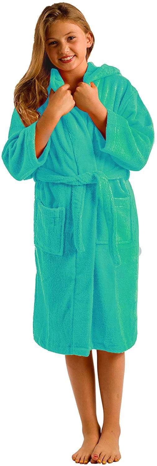 Terry Cotton Hooded Unisex Teenagers and Petites Bathrobe - Turquoise ...