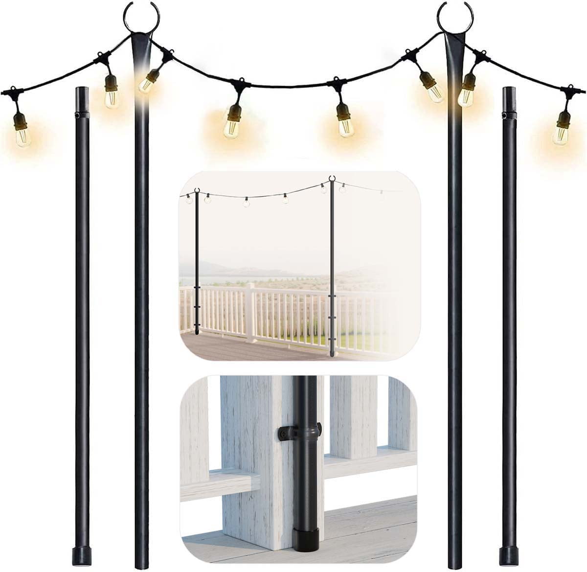 Terry Heavy Duty Outdoor String Light Pole for Deck Fence or Patio ...