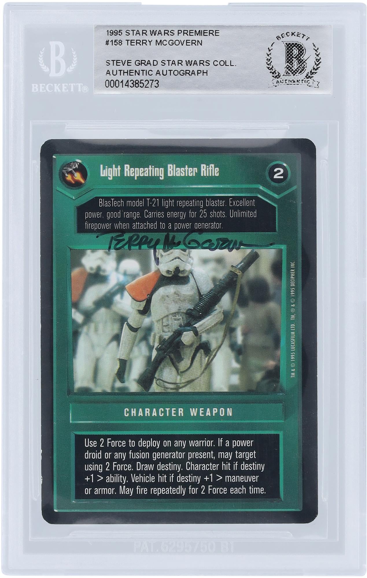Terry McGovern Star Wars Autographed 1995 CCG Premiere #158 BGS ...