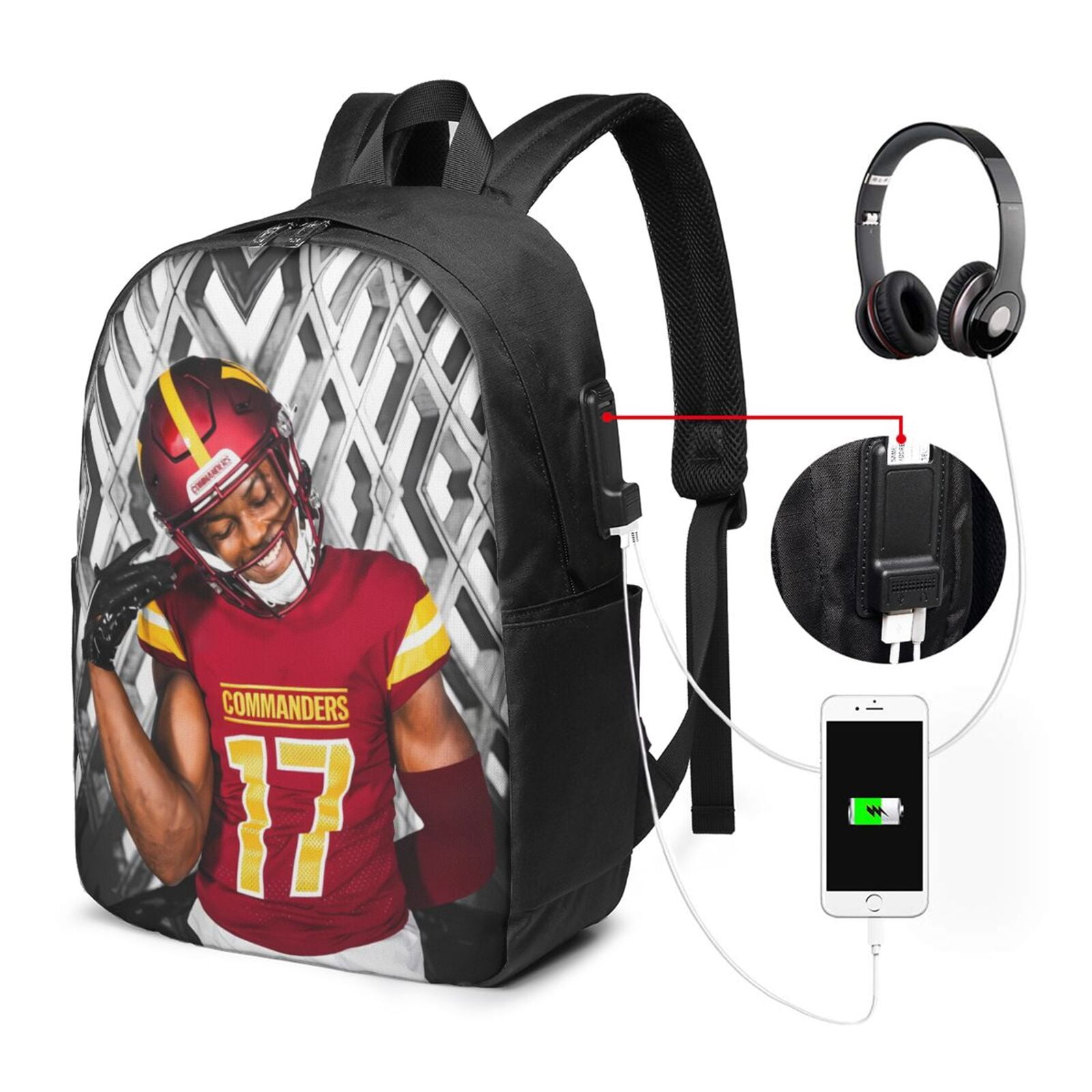Terry McLaurin Custom Laptop Backpack, Football Team Logo Fan Backpack ...