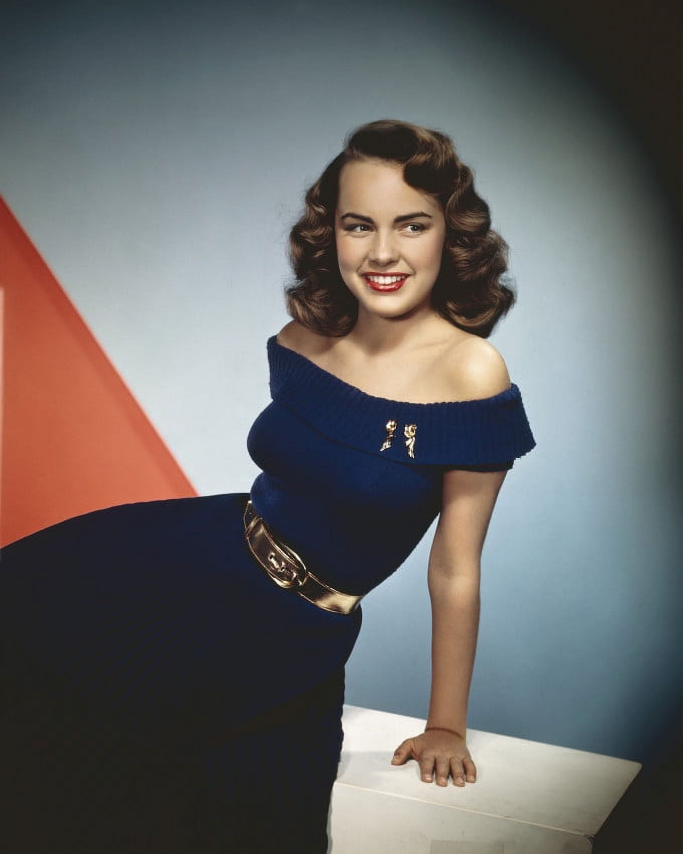 Terry Moore Off Shoulder Dark Blue Glamour Outfit Looking Left 24X36 ...