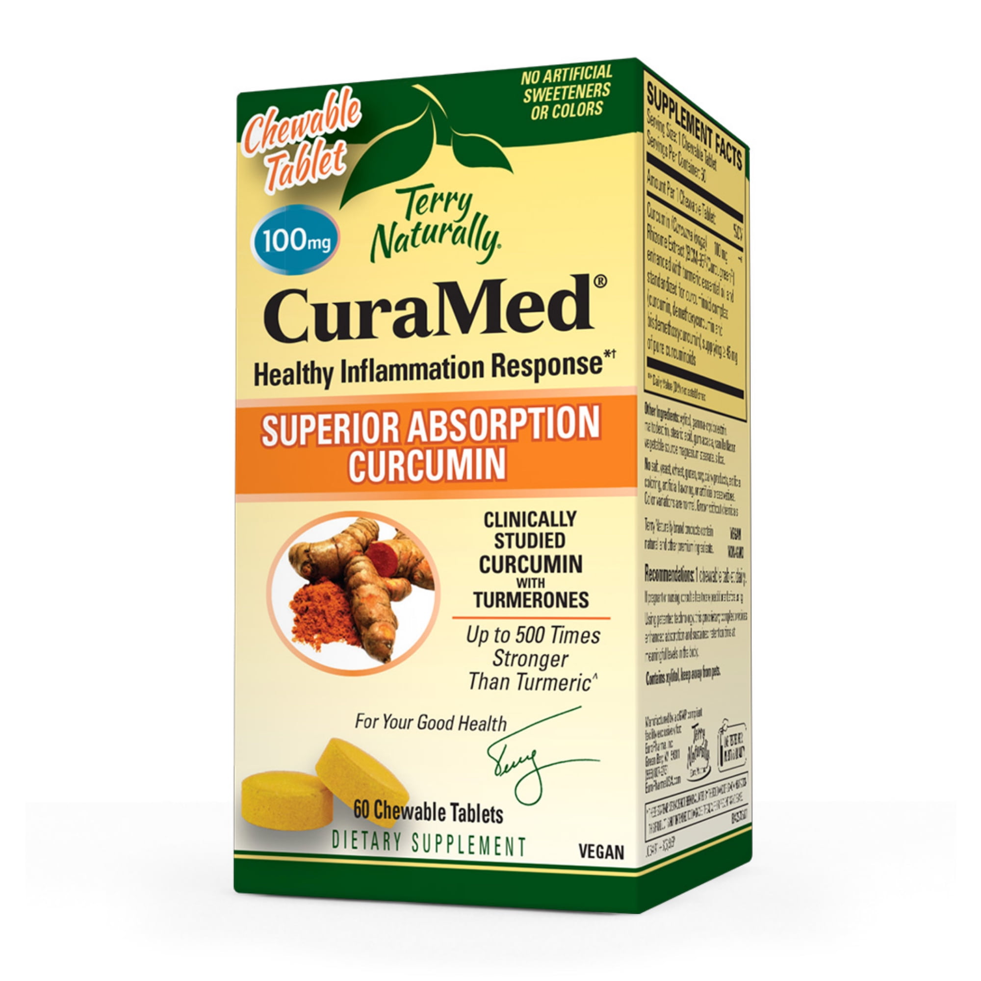 Terry Naturally CuraMed 100mg - 60 Chewable Tablets - Clinically ...