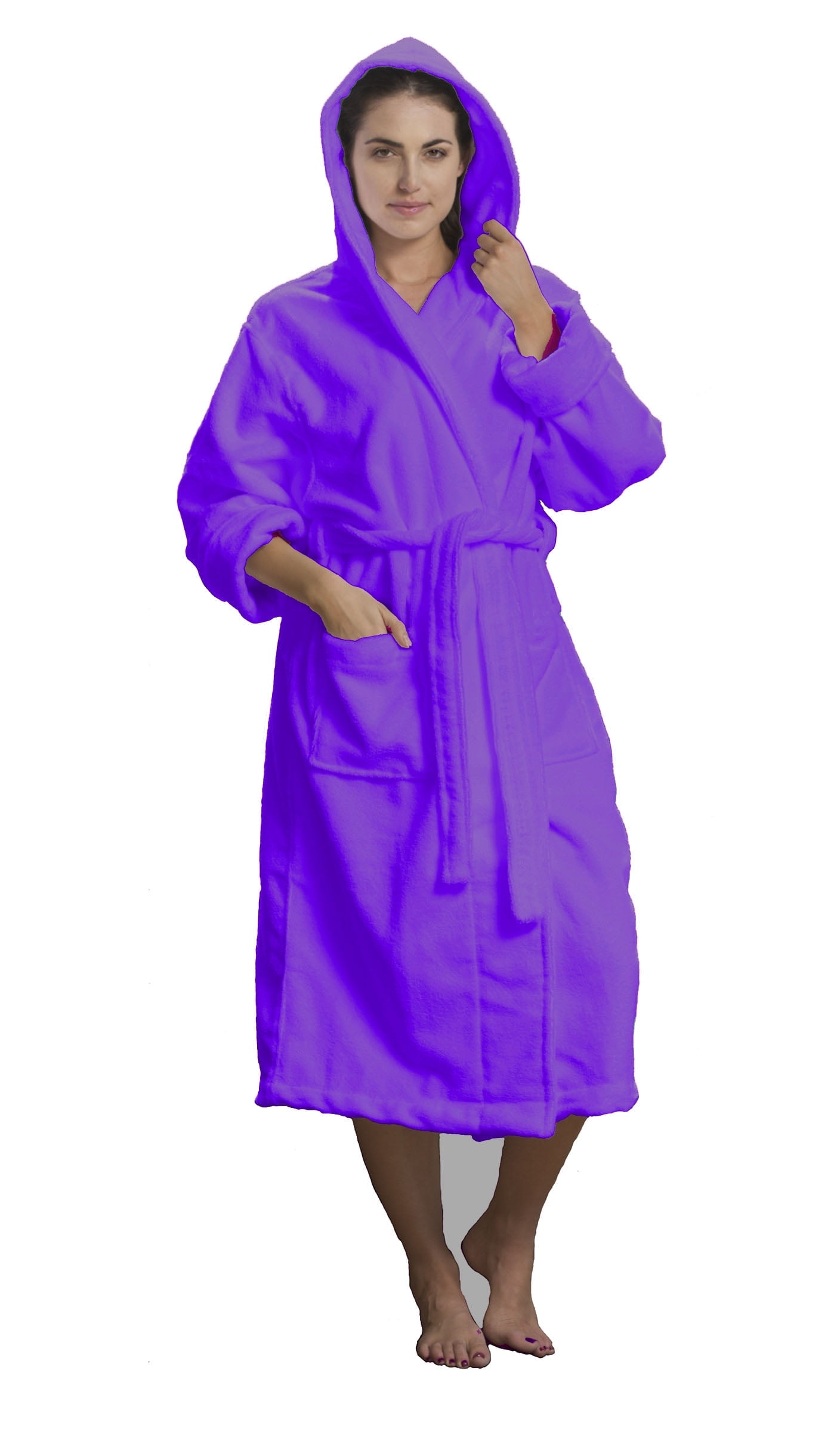 Terry Robes bath Robes, Plush Hooded Bathrobe- ONE SIZE, Purple Color ...