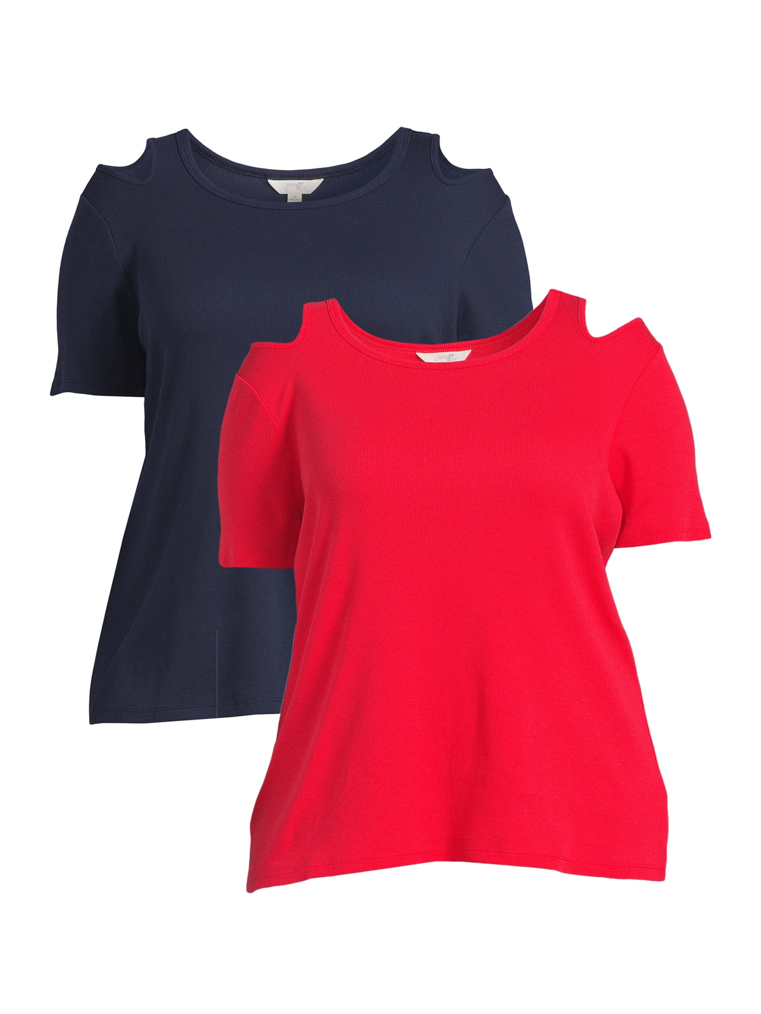 Terry & Sky Women's Plus Size Cut-Out Ribbed Tee, 2-Pack - Walmart.com