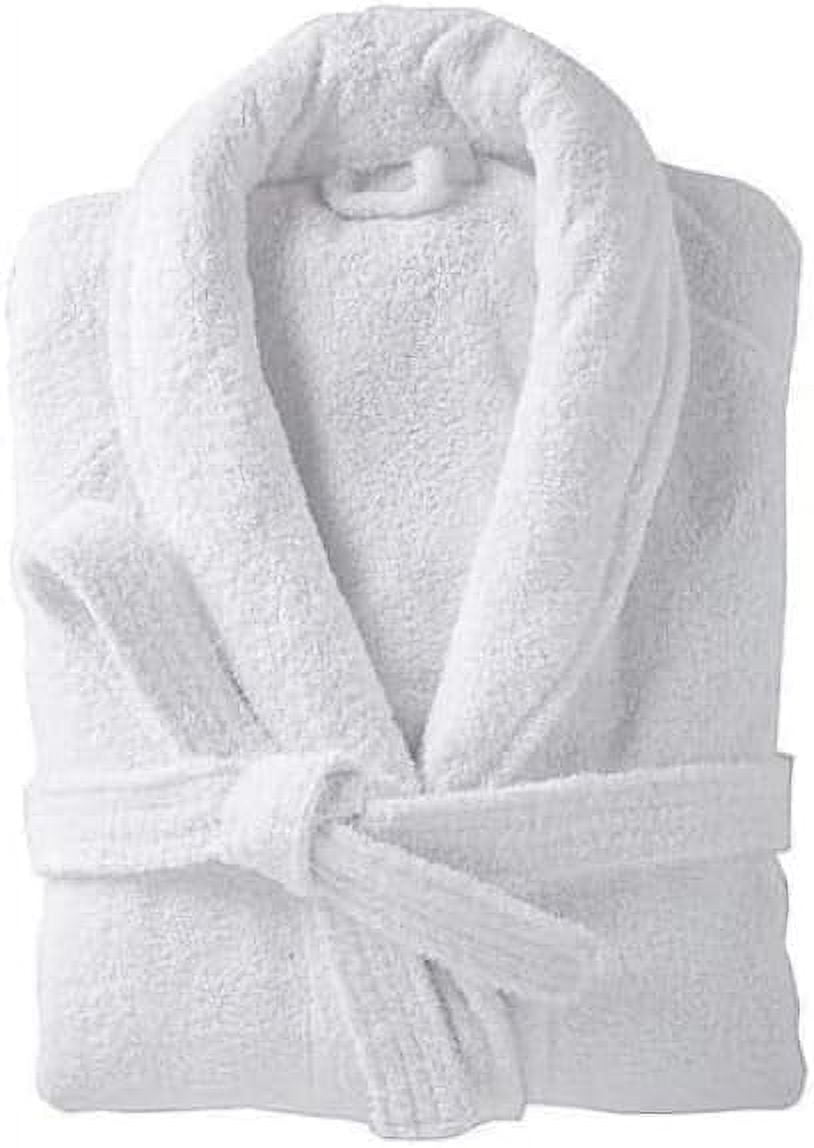 Terry Velour Robe - Luxury White Hotel Robe with Shawl Collar and Self ...