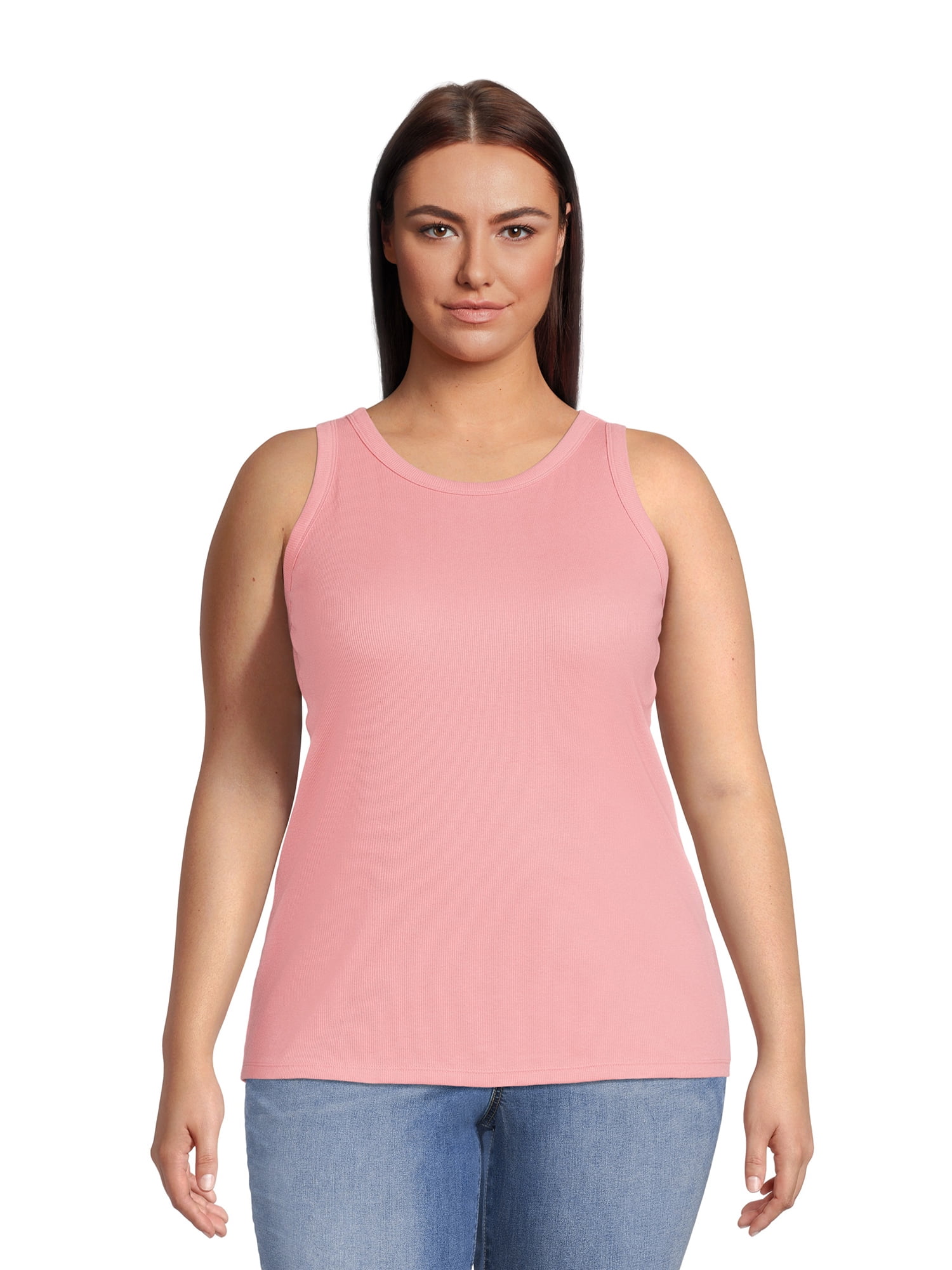 Terry And Sky Womens Plus Size High Neck Rib Tank Top
