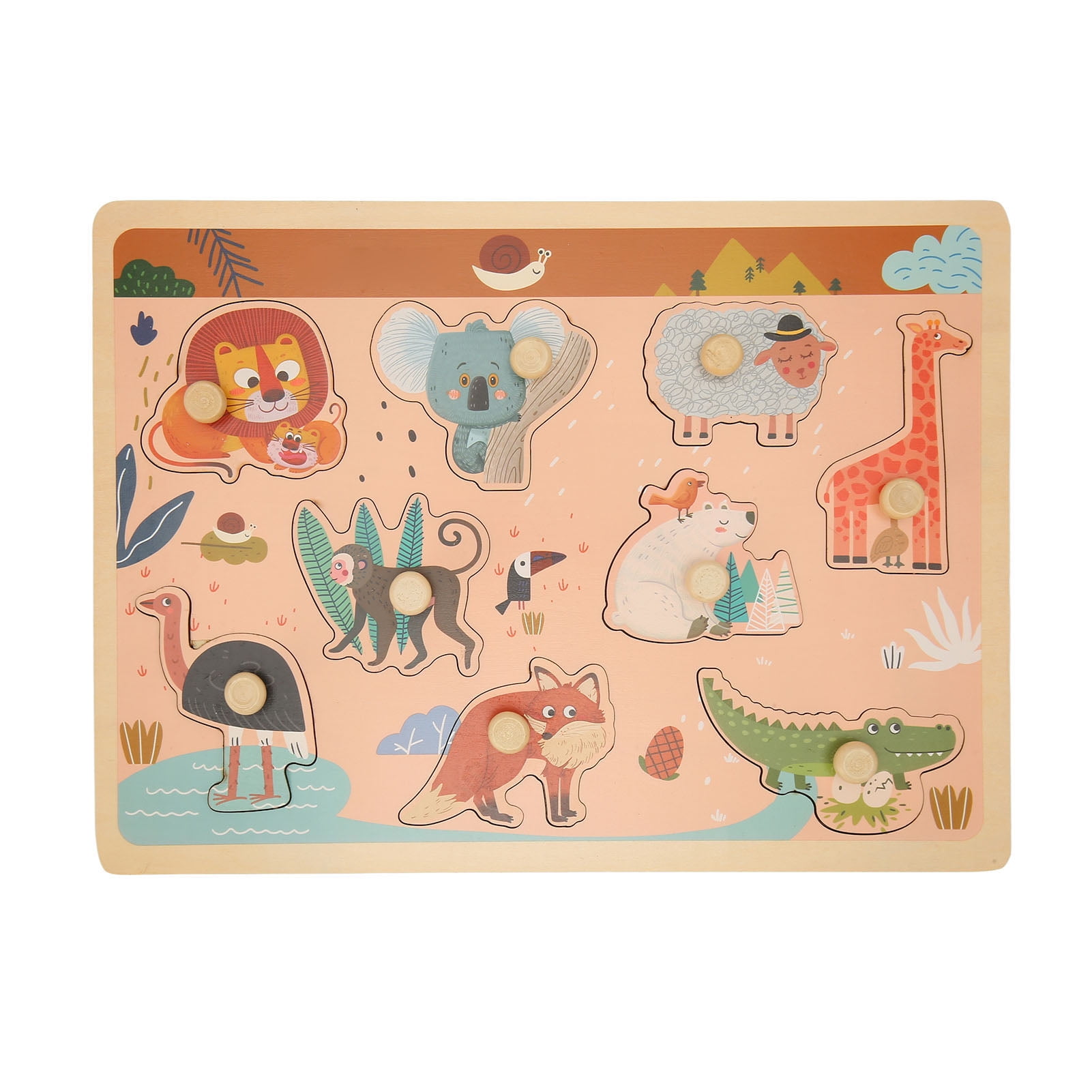 Tersalle Baby Peg Puzzle Board Toy Wooden Zoo Animal Patterns Preschool ...