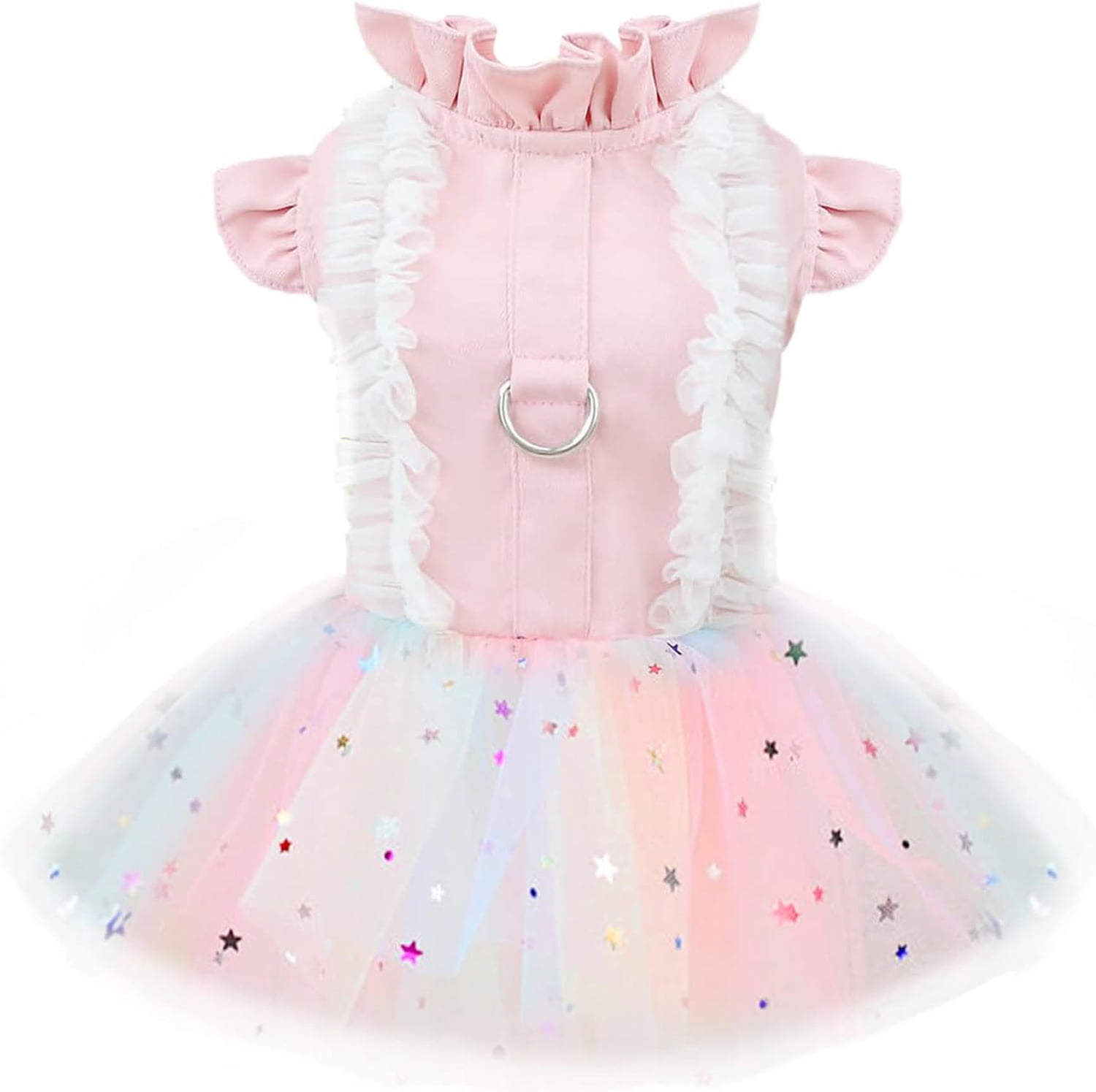 Tersalle Small Dog Harness Dress Pink Cute Rainbow Tutu Dresses for ...