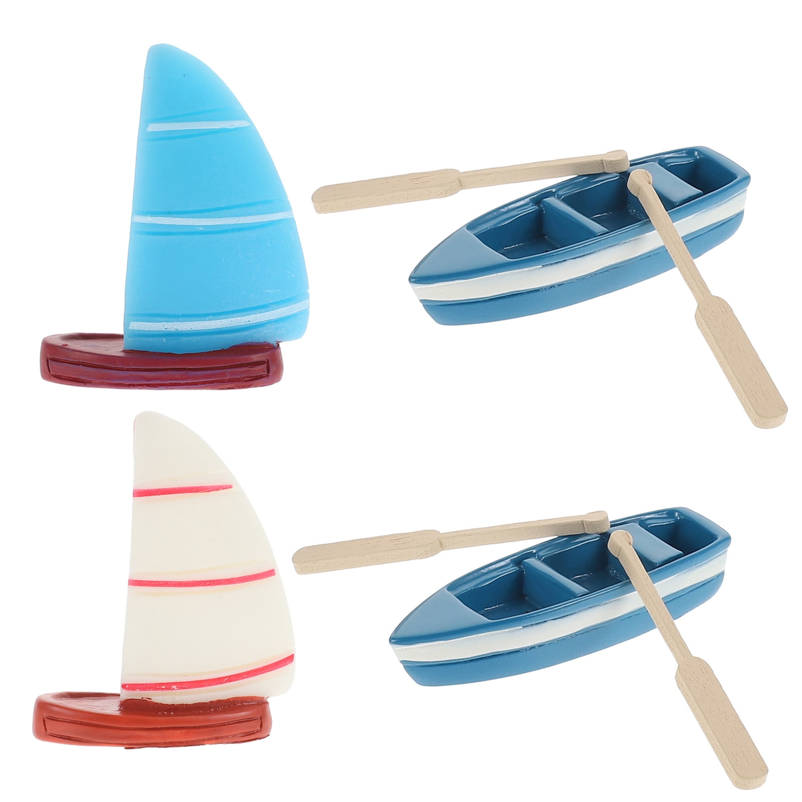 Tersarium 1 Set of Blue Wood with Oar Little Resin Miniature Canoe ...
