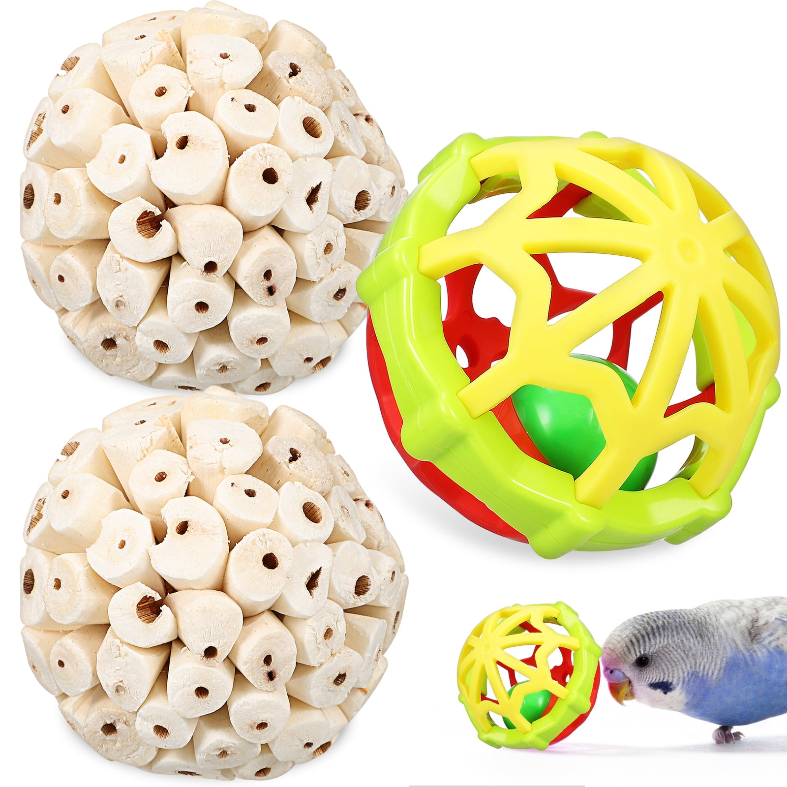 Tersarium 3 Pcs Bird Toys Small Sola Bird Balls with Rubber Bird ...