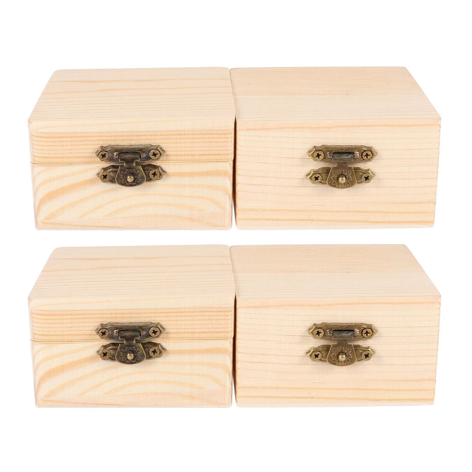HEATSHAKING Wood Package Box Natural Solid Wood 4Pcs 3.14x3.14x1.77in ...