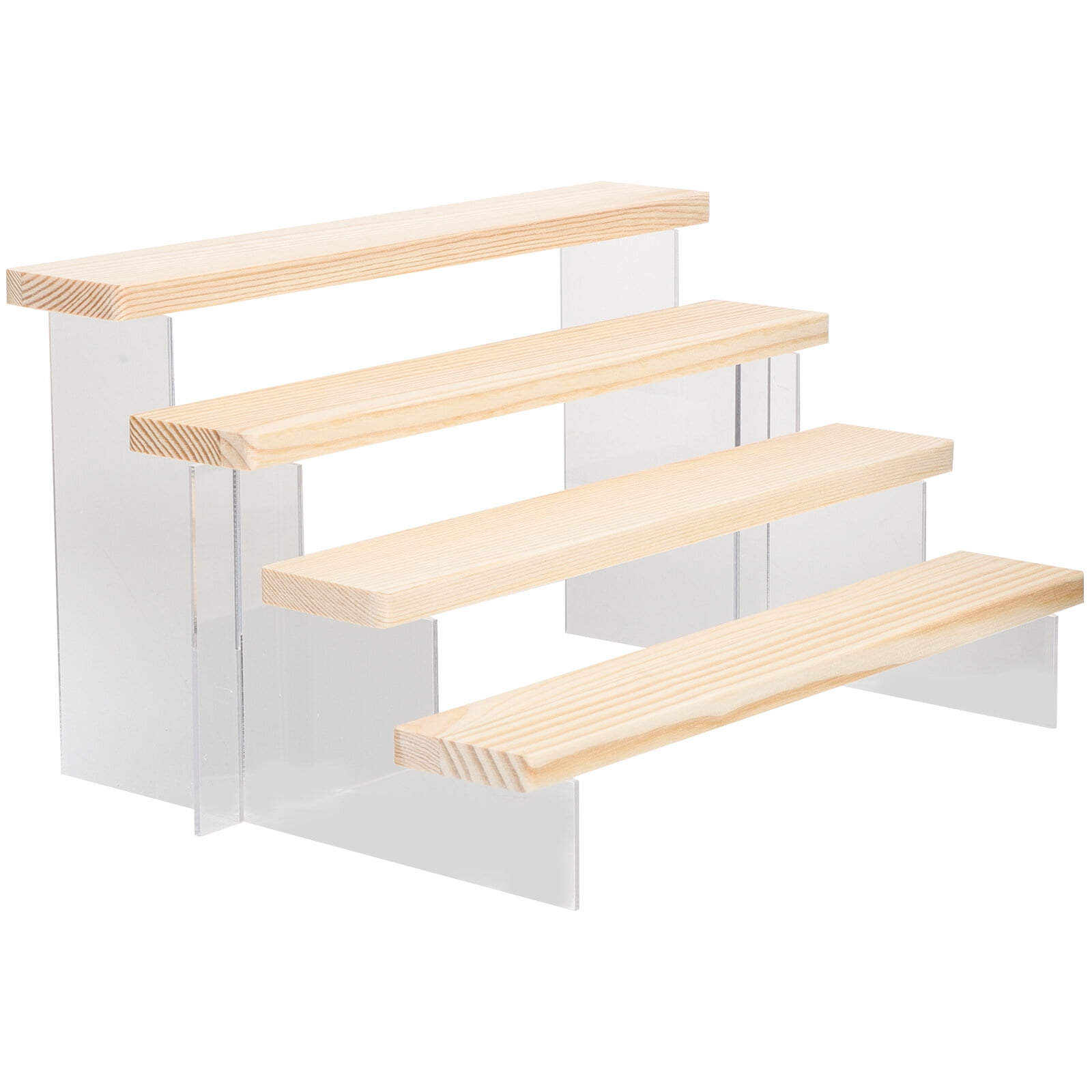 HEATSHAKING Desktop Four Tier Riser Display Stand Natural Wood Color ...