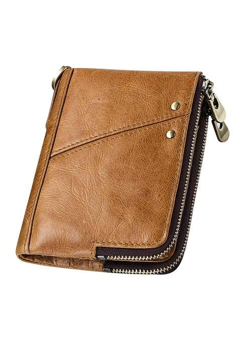 DEFNES Men Genuine Leather RFID Anti-scanning Anti-Theft Zipper Wallet ...