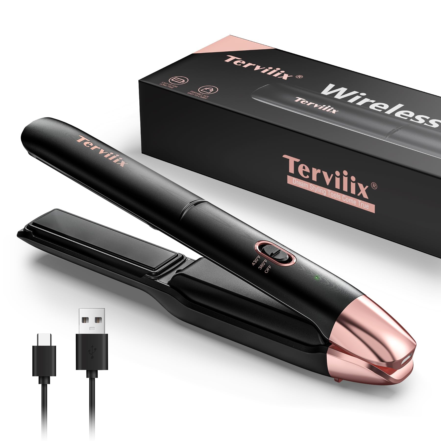 Terviiix Portable Cordless Hair Straightener, Max 430°F Mini Flat Iron ... Terviiix Portable Cordless Hair Straightener, Max 430°F Mini Flat Iron ...