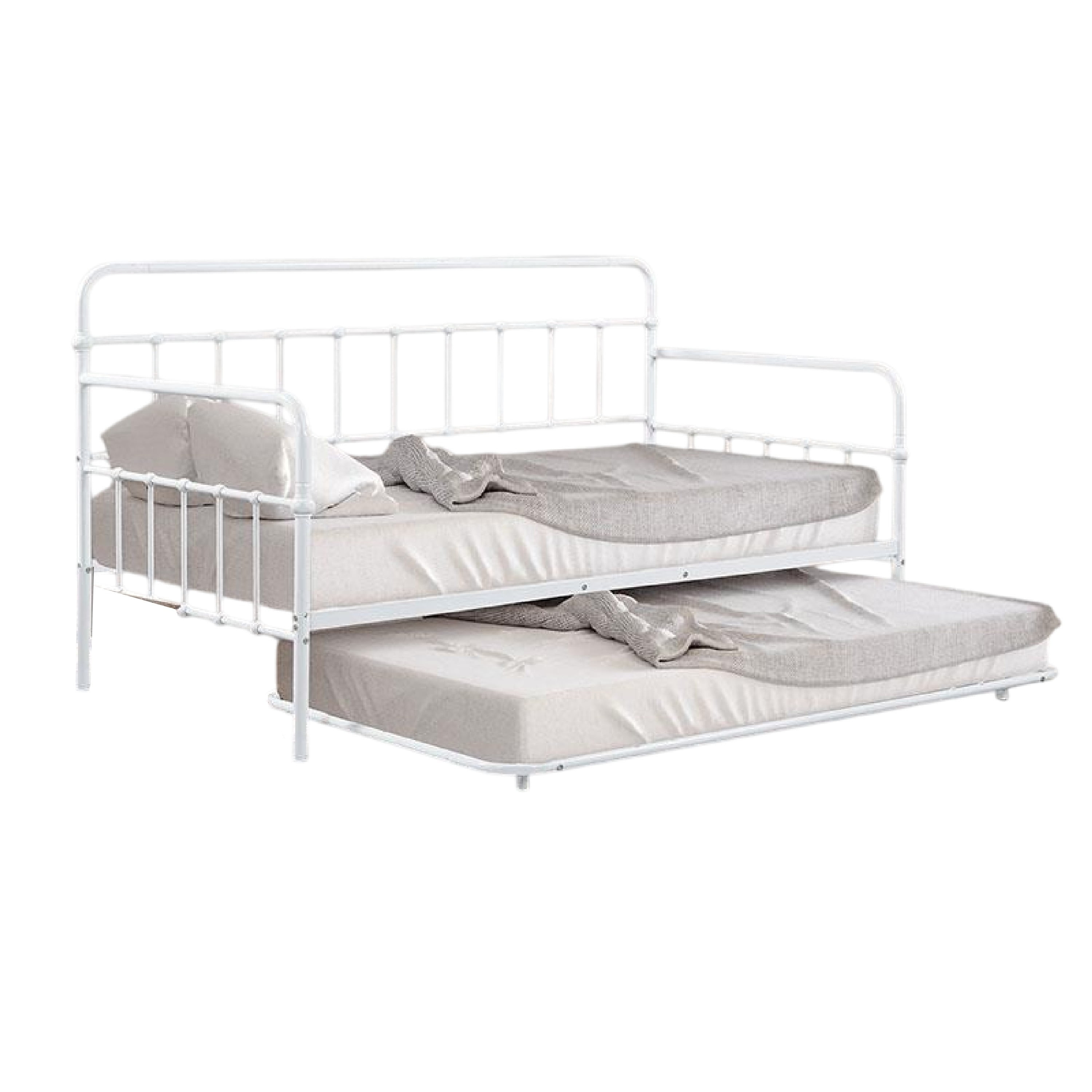 Tes Daybed with Pull Out Trundle, Classic White Metal Open Frame ...