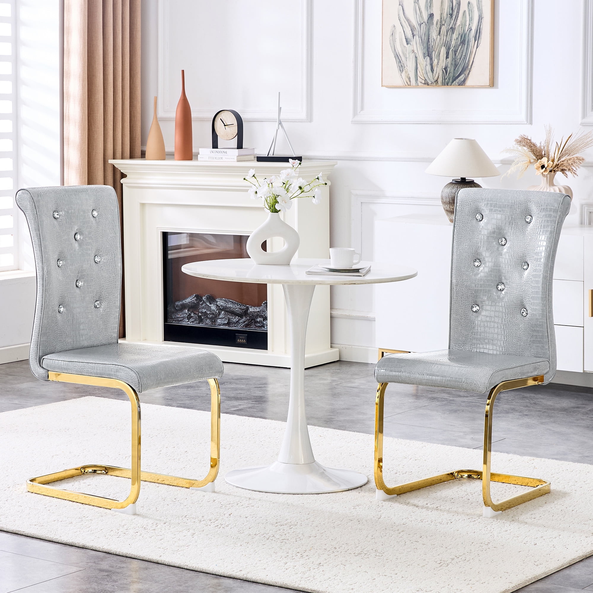 TesNus Gray Faux Leather Retro Alligator Dining Chairs Set of 2 with ...