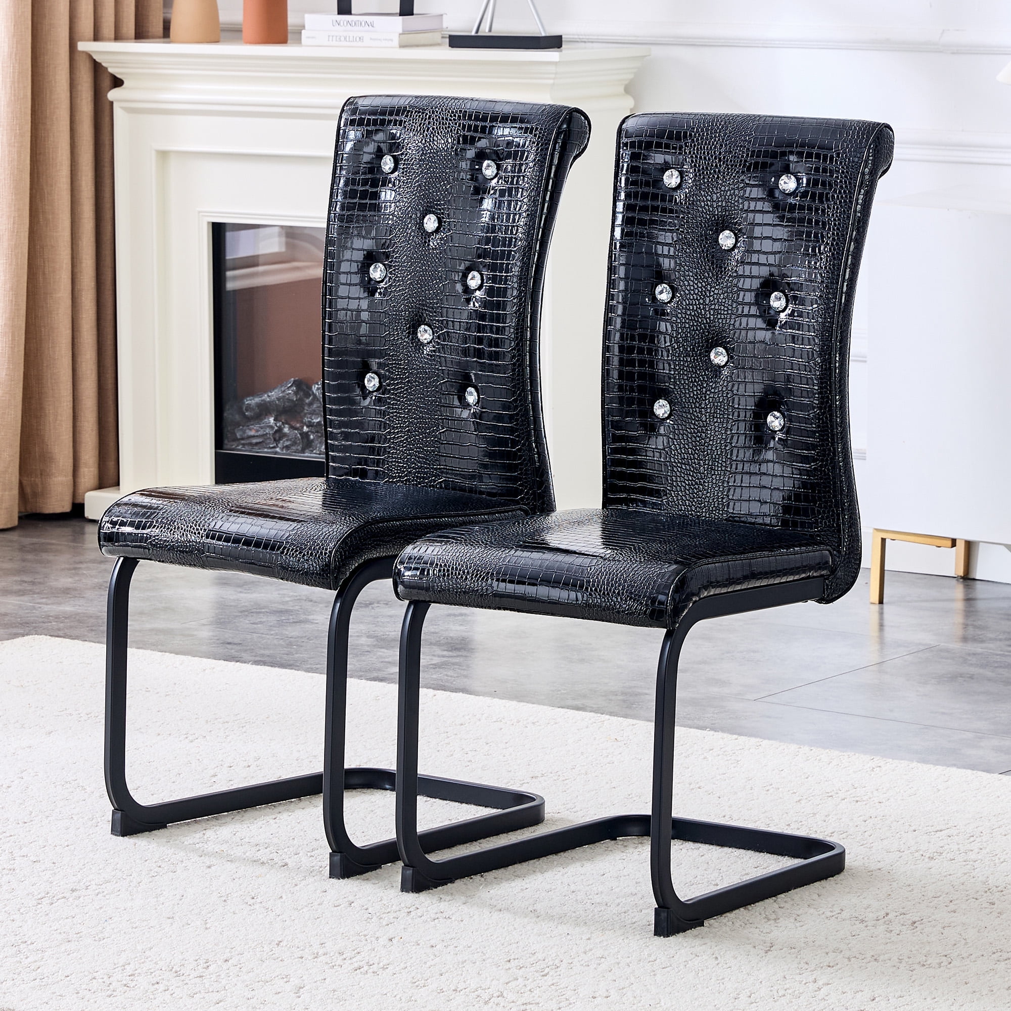 TesNus Retro Alligator Skin Upholstered Dining Chairs Set of 2, Black ...