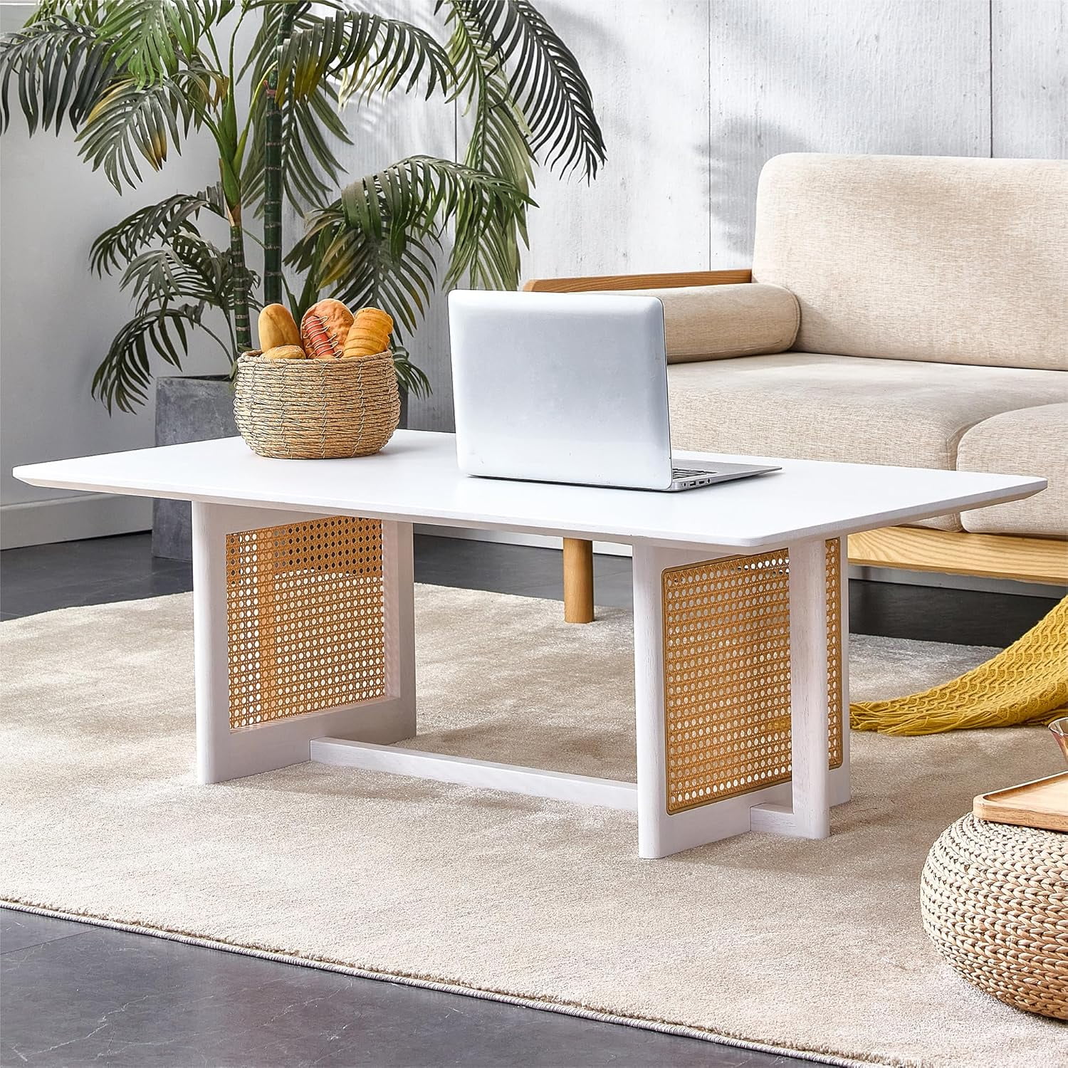 TesNus Solid Wood Coffee Table for Living Room, Modern Rectangle Coffee ...