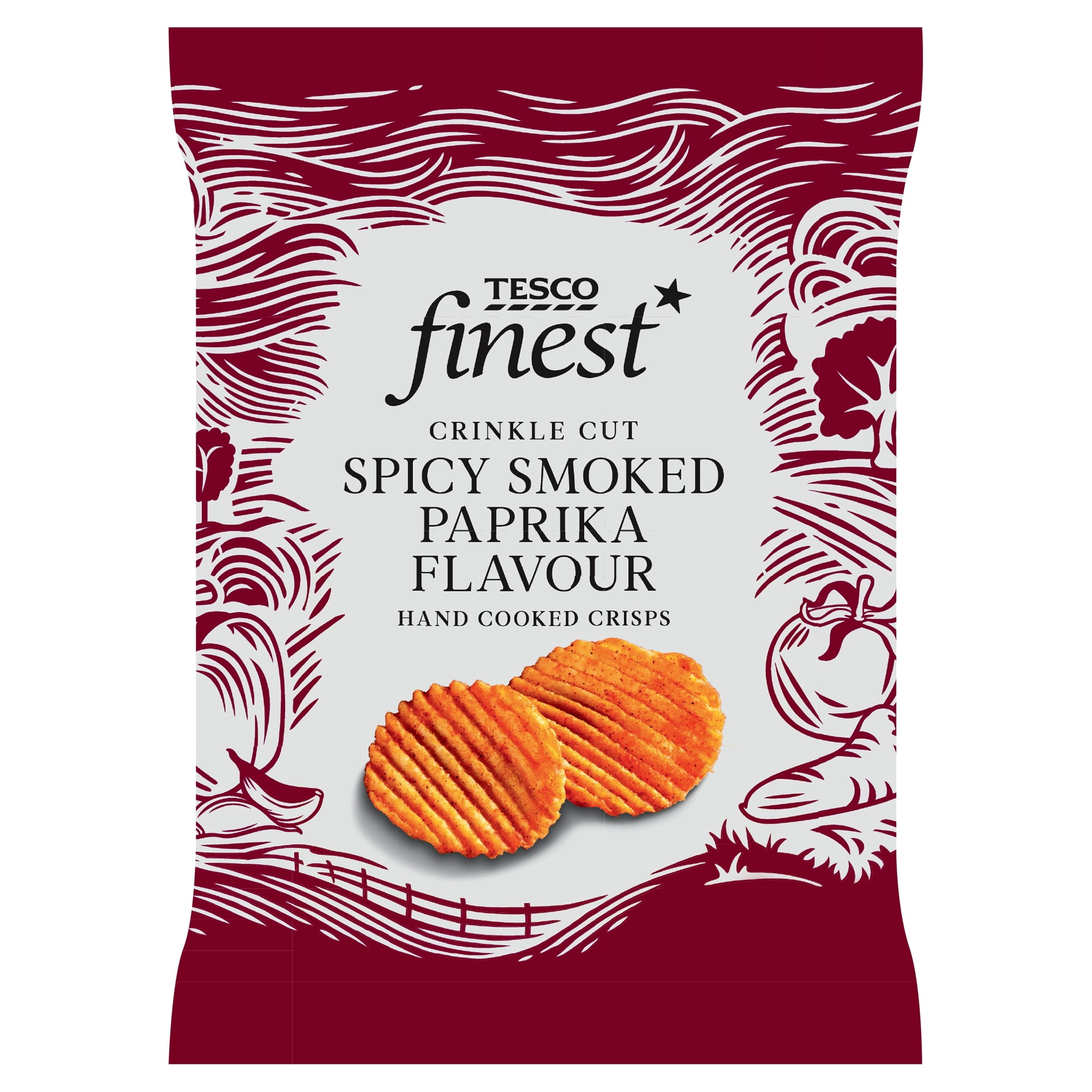 Tesco Finest Crinkle Cut Spicy Smoked Paprika Hand Cooked Crisps 150g ...