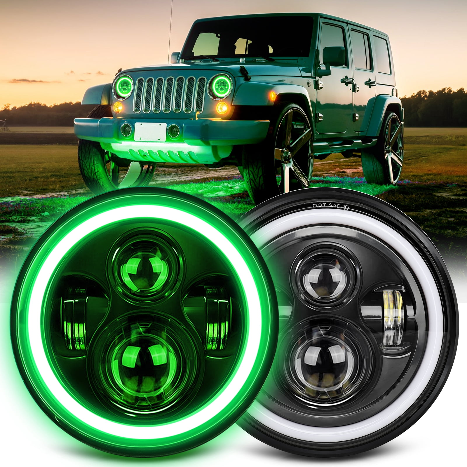 Tesfeel 7 inch LED Headlights Compatible with Jeep Wrangler JK TJ CJ ...