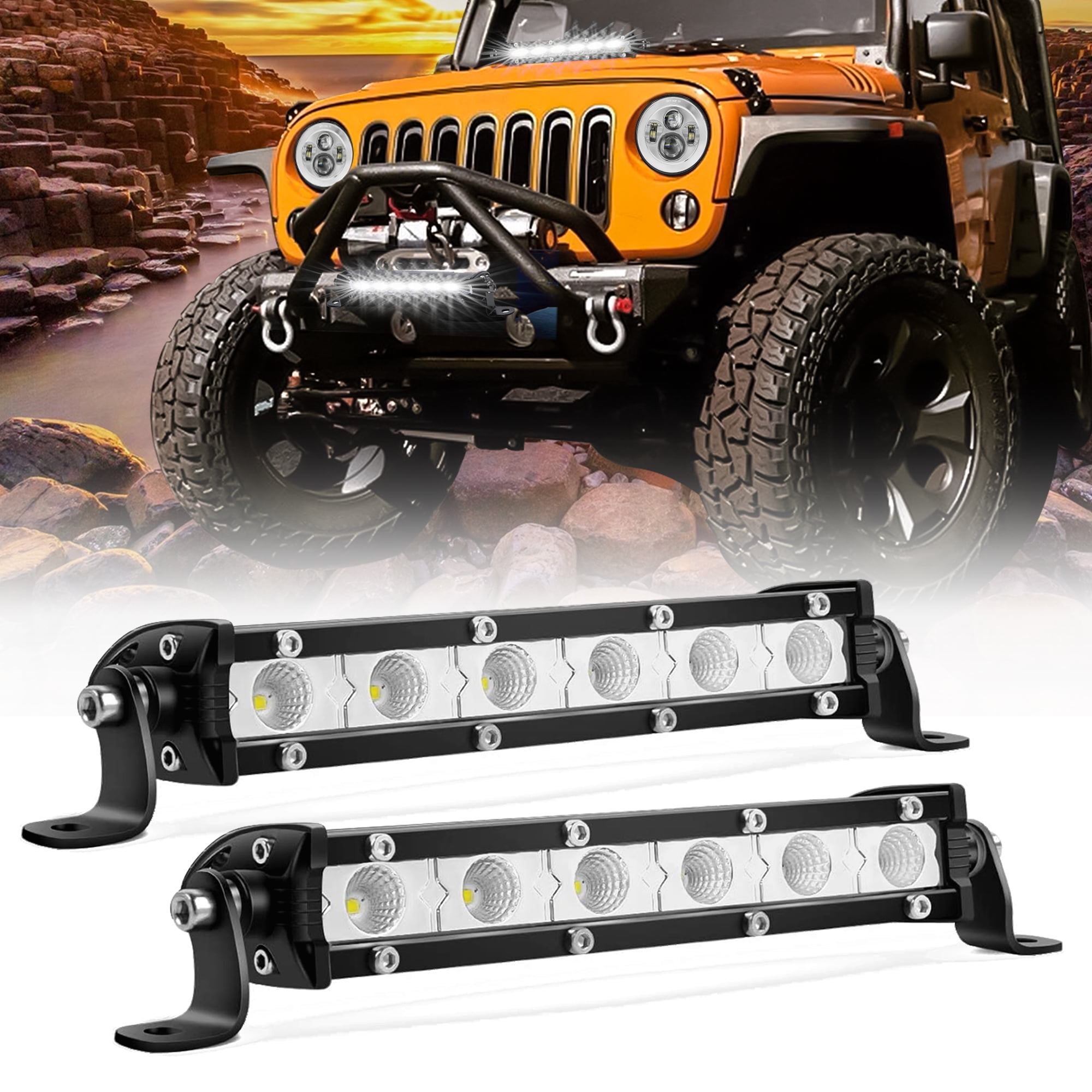 Tesfeel 7 Inch LED Light Bar, Slim Single Row, 60W, 9000LM, 6000K, IP68 ...