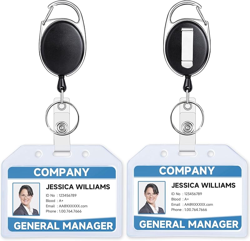 Teskyer Badge Reel, 5 Pack Retractable Badge Holders with Carabiner ...
