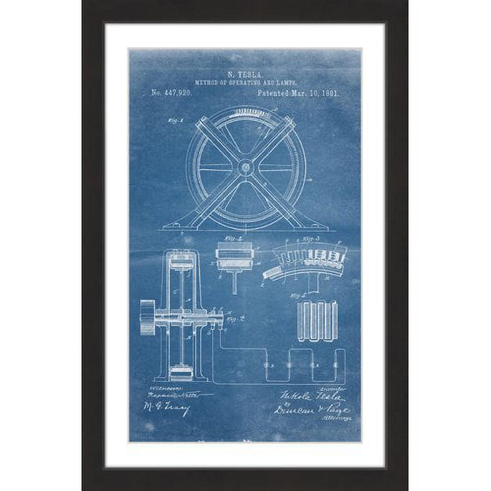 "Tesla Arc Lamp 1891 Blueprint" Framed Painting Print - Walmart ...