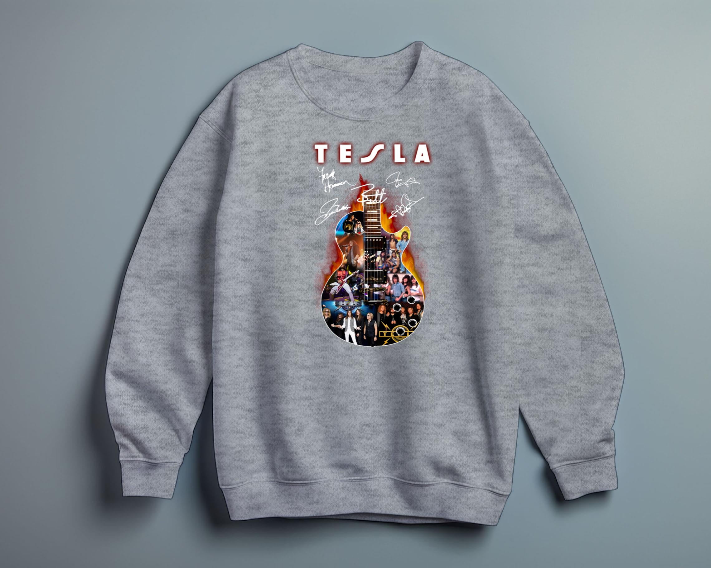 Tesla Band Album Cover Photo Guitar and Signed Gifshirt S-5XL - Walmart.com